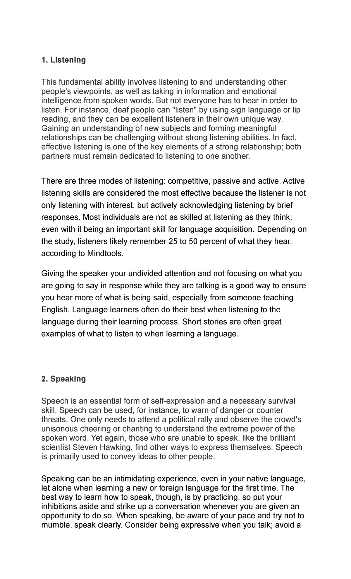 Macroskills - Listening This fundamental ability involves listening to ...