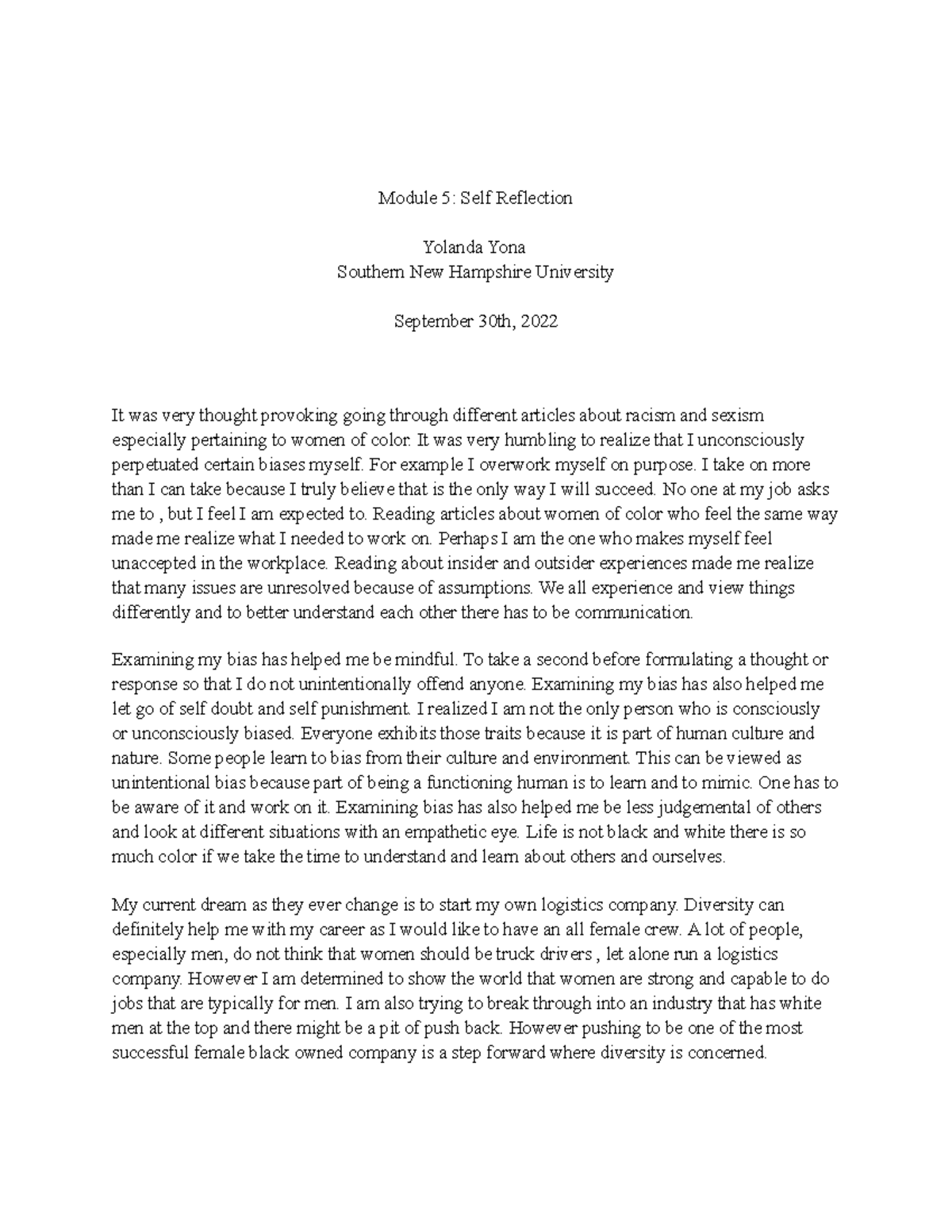 Copy of Copy of Module 5 - non applicable - Module 5: Self Reflection ...