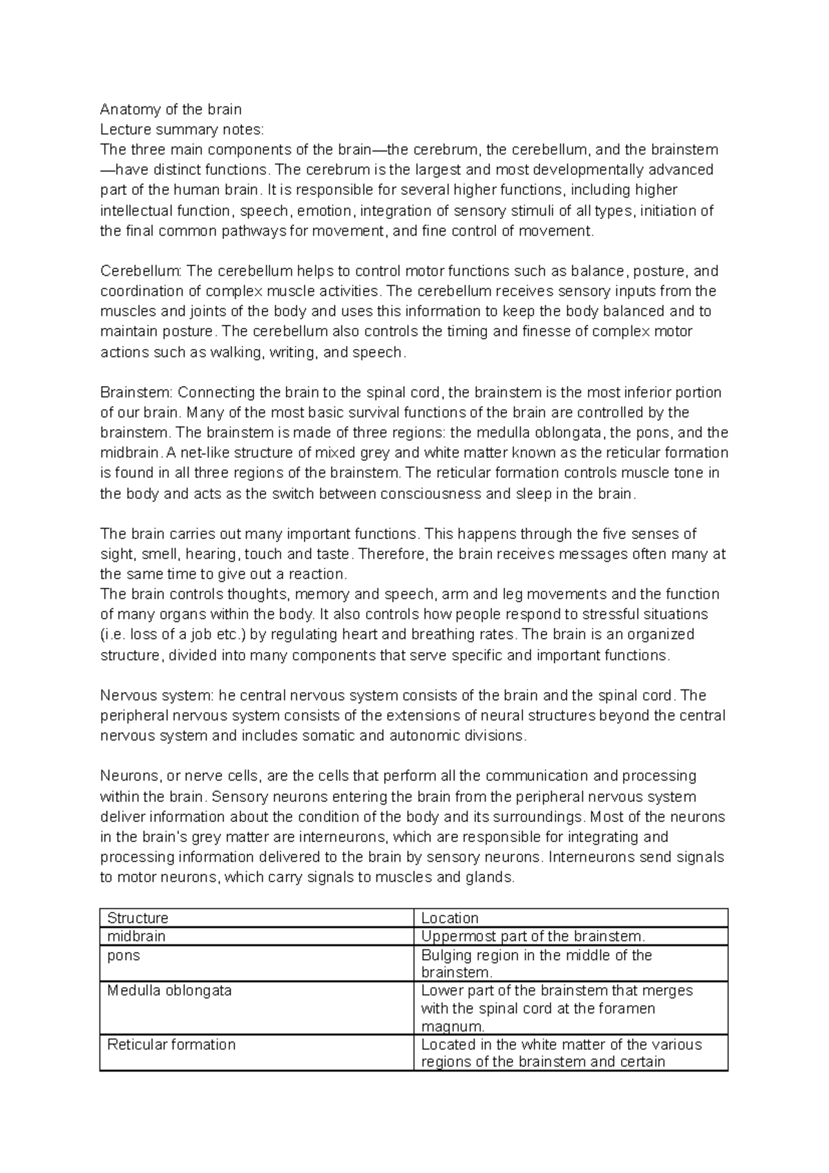 Anatomy and physiology of the brain - Anatomy of the brain Lecture ...