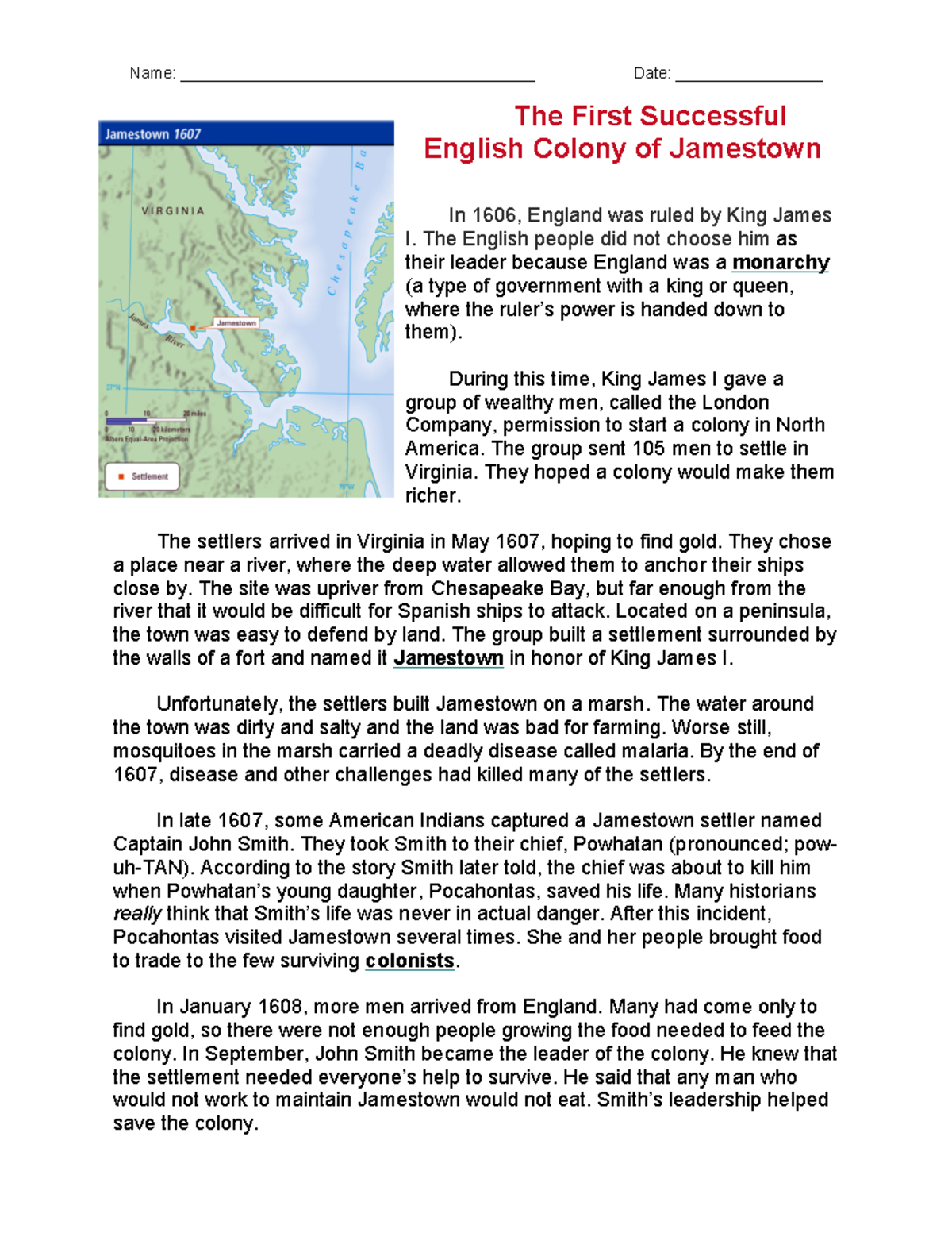 Jamestown Complete Notes - Name ...