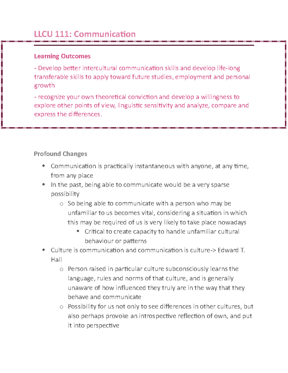 LLCU- Week 6 (communication) - LLCU 111: Communication Profound Changes ...