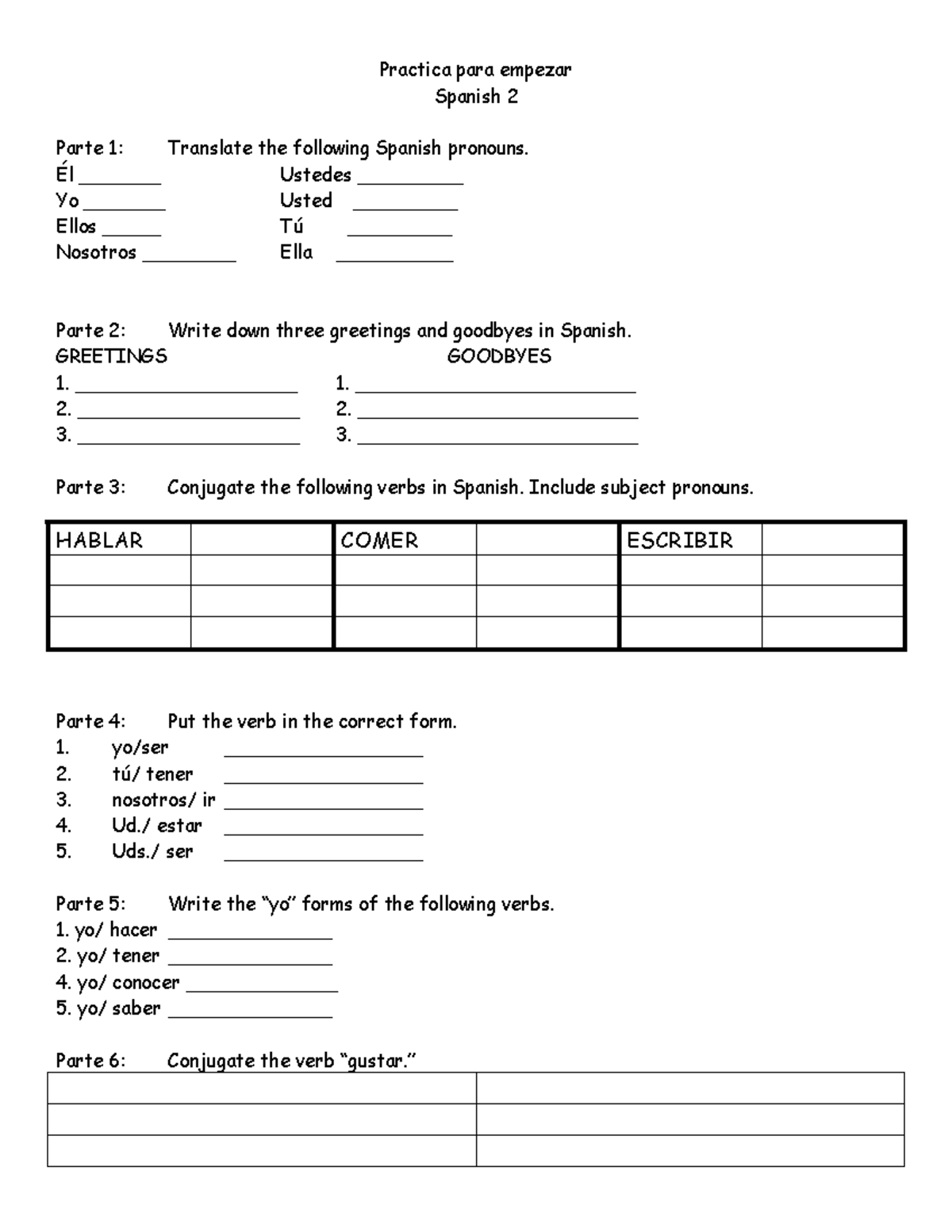 Review Para Empezar - Practice - Practica para empezar Spanish 2 Parte ...
