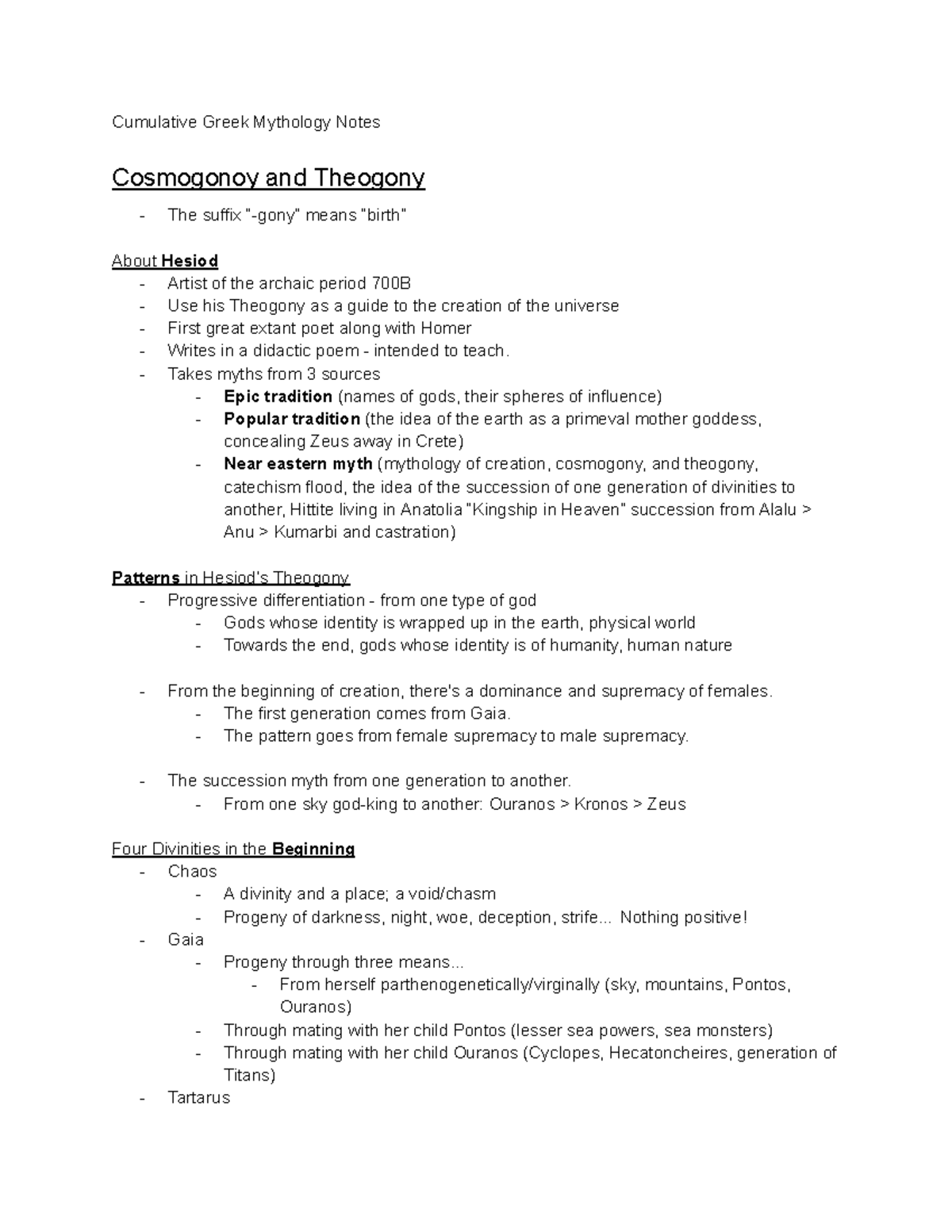 Cumulative Greek Mythology Notes - Cumulative Greek Mythology Notes ...