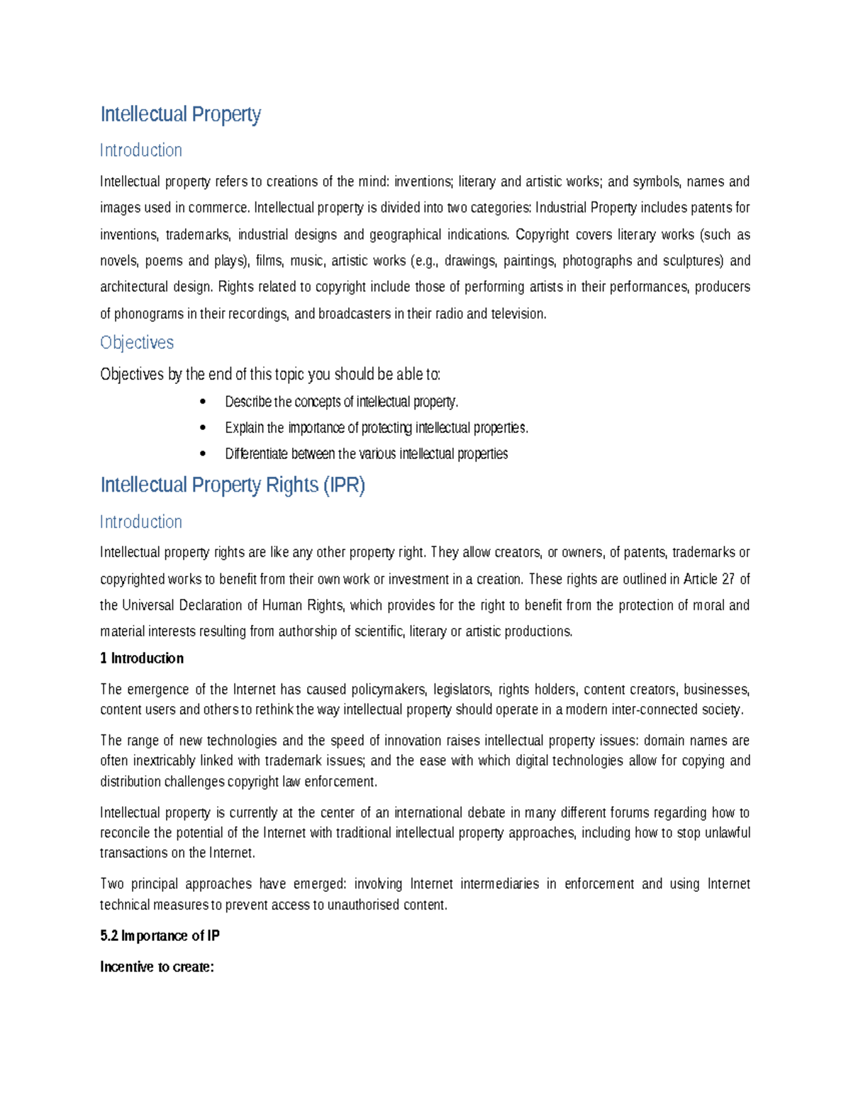 Lesson 8 Intellectual Property Rights - Intellectual Property Introduction Intellectual property ...