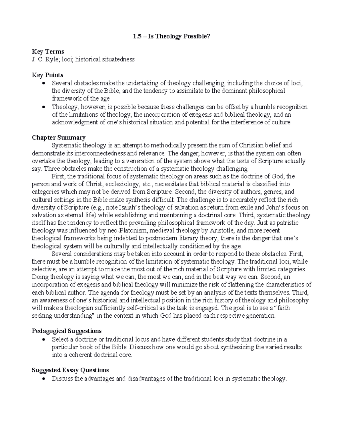 Knowing theology - An introduction to the study of theology notes for ...