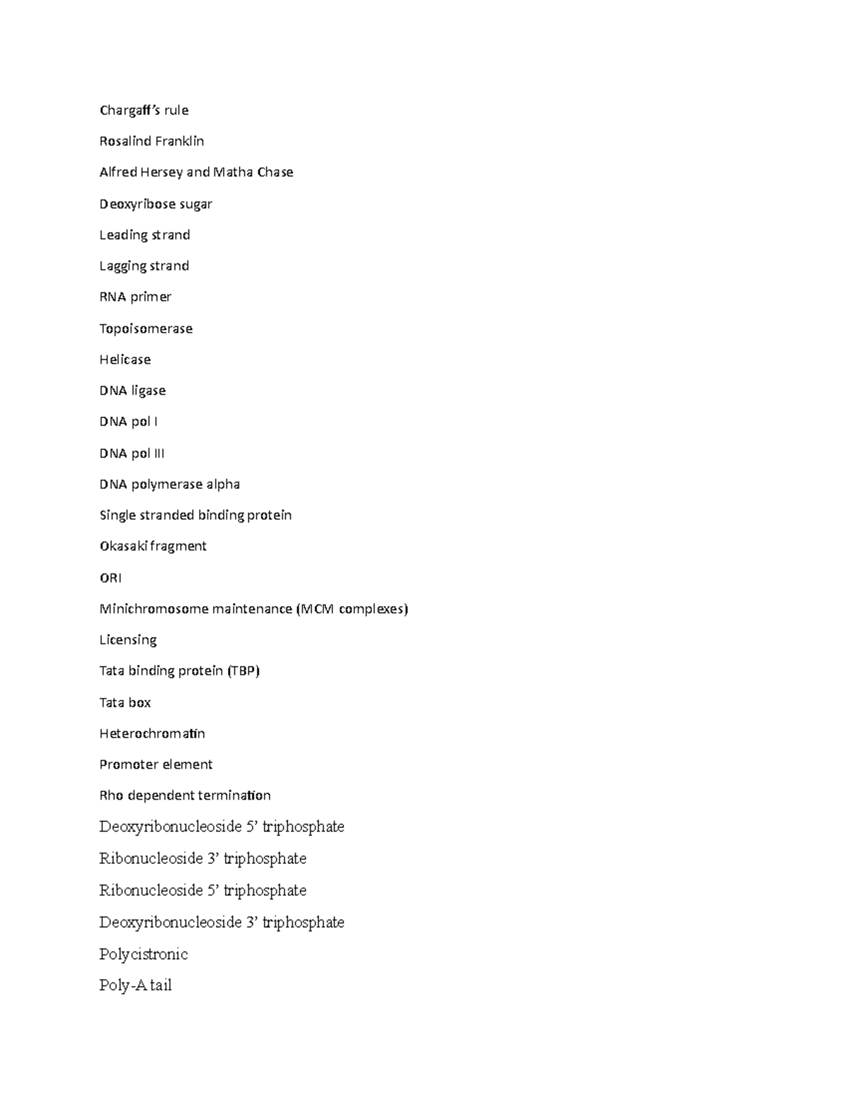 List of terms you should know and understand their function - Chargaff ...