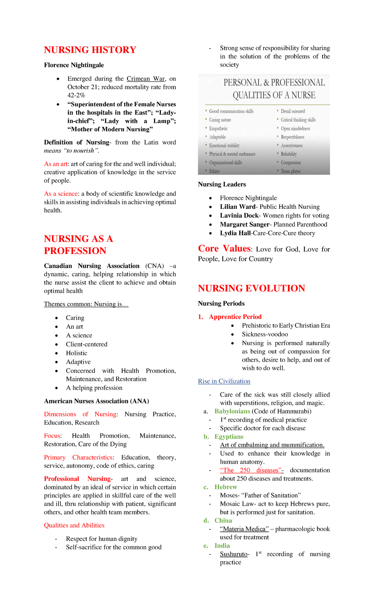 TFN Reviewer - NURSING HISTORY Florence Nightingale Emerged during the ...