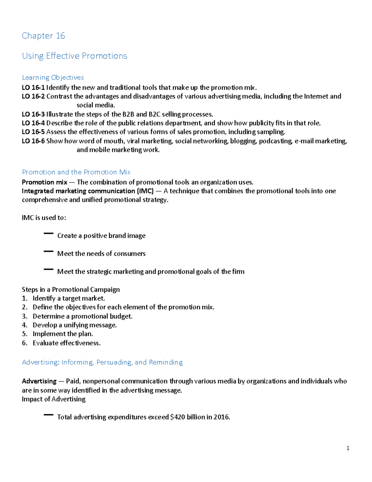BUS9 Chapter 16 Outline - Chapter 16 Using Effective Promotions ...