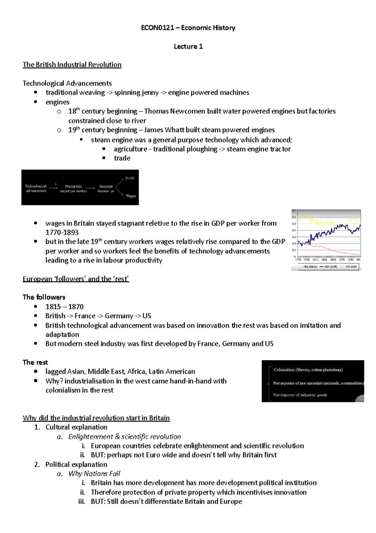 Lecture 1 Economic History - ECON0121 – Economic History Lecture 1 The ...