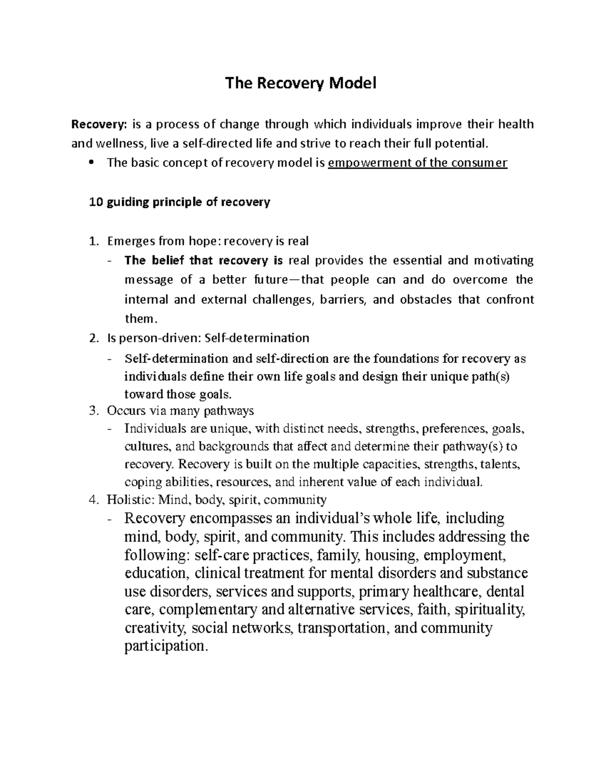 The Recovery Model - NUR1520 - Studocu