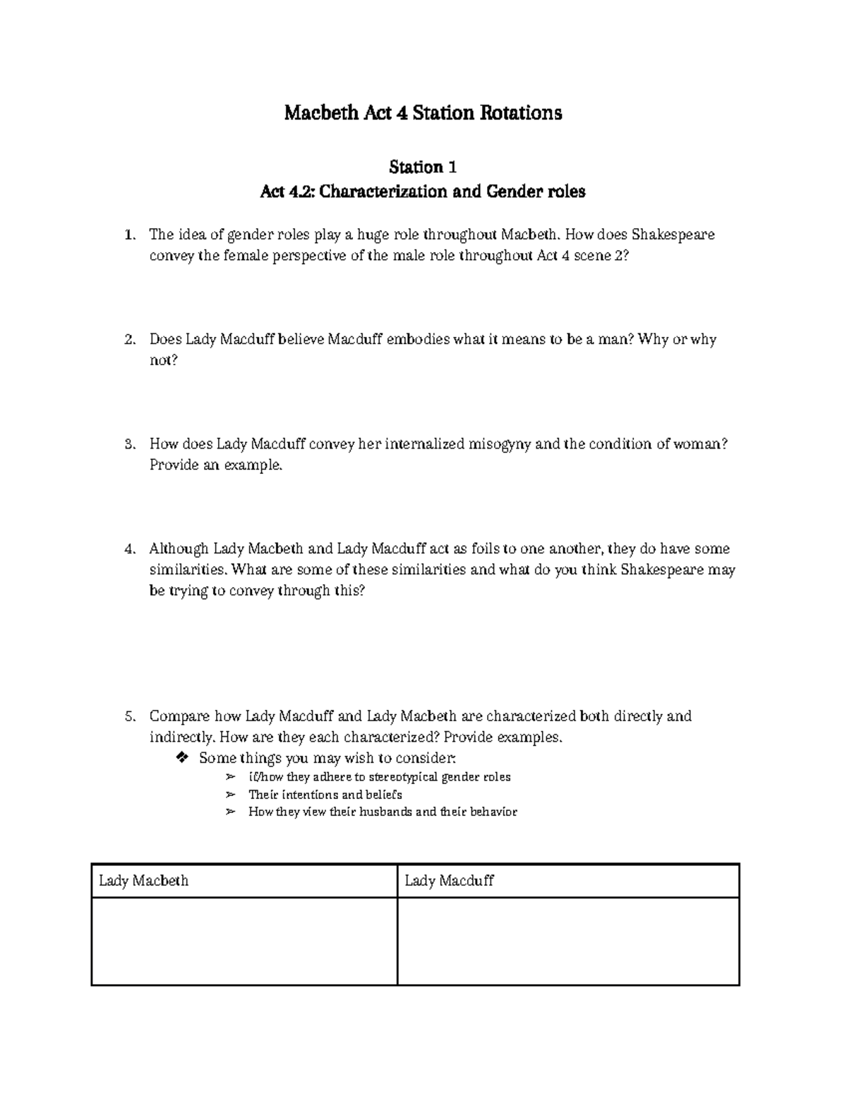 Act 4 Station Rotations - Macbeth Act 4 Station Rotations Station 1 Act ...