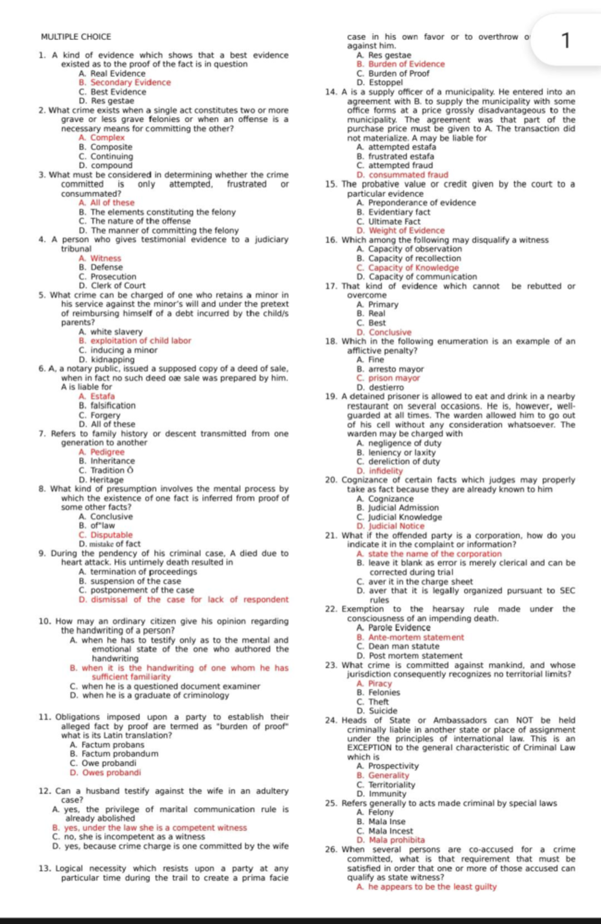 CLJ 411 - Helping others - MULTIPLE CHOICE A kind of evidence which ...