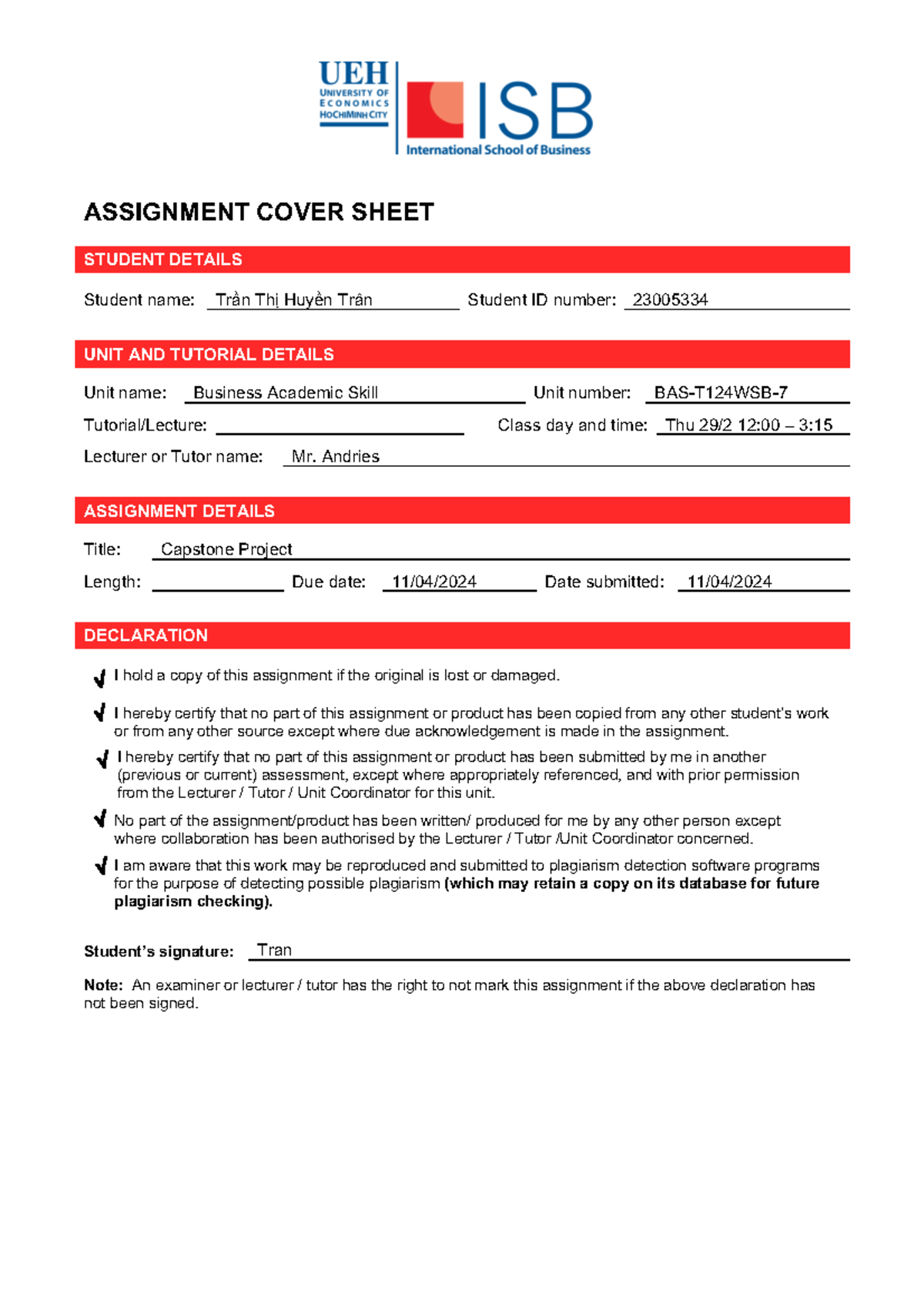 IndividualAssignmentCoverSheet_ISB - ASSIGNMENT COVER SHEET STUDENT ...