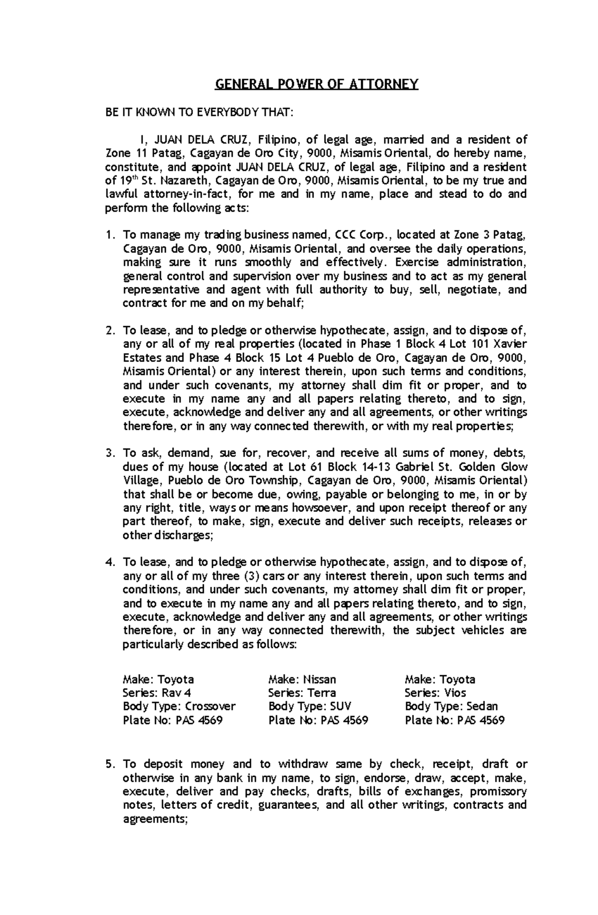 General Power of Attorney Template - GENERAL POWER OF ATTORNEY BE IT ...