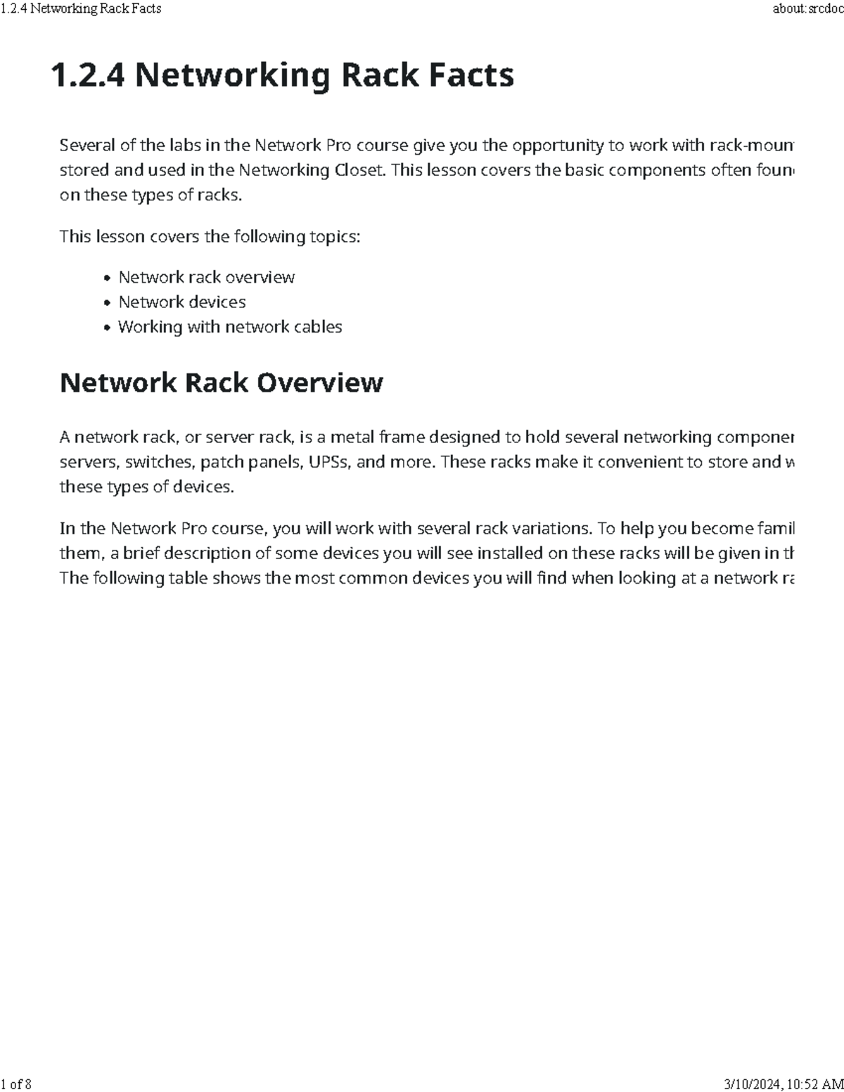 1.2.4 Networking Rack Facts - 1.2 Networking Rack Facts Several of the ...