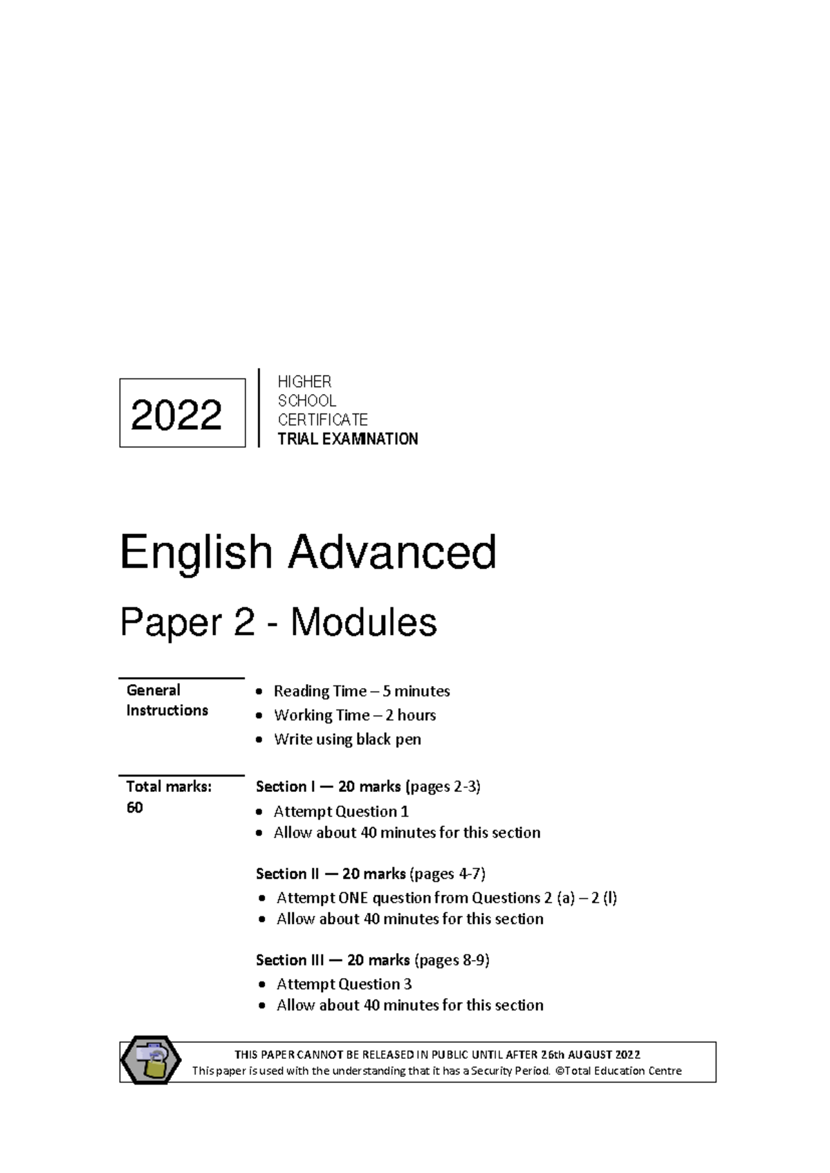 2022 Total Education Trial Paper 2 - English Advanced Paper 2 - Modules ...
