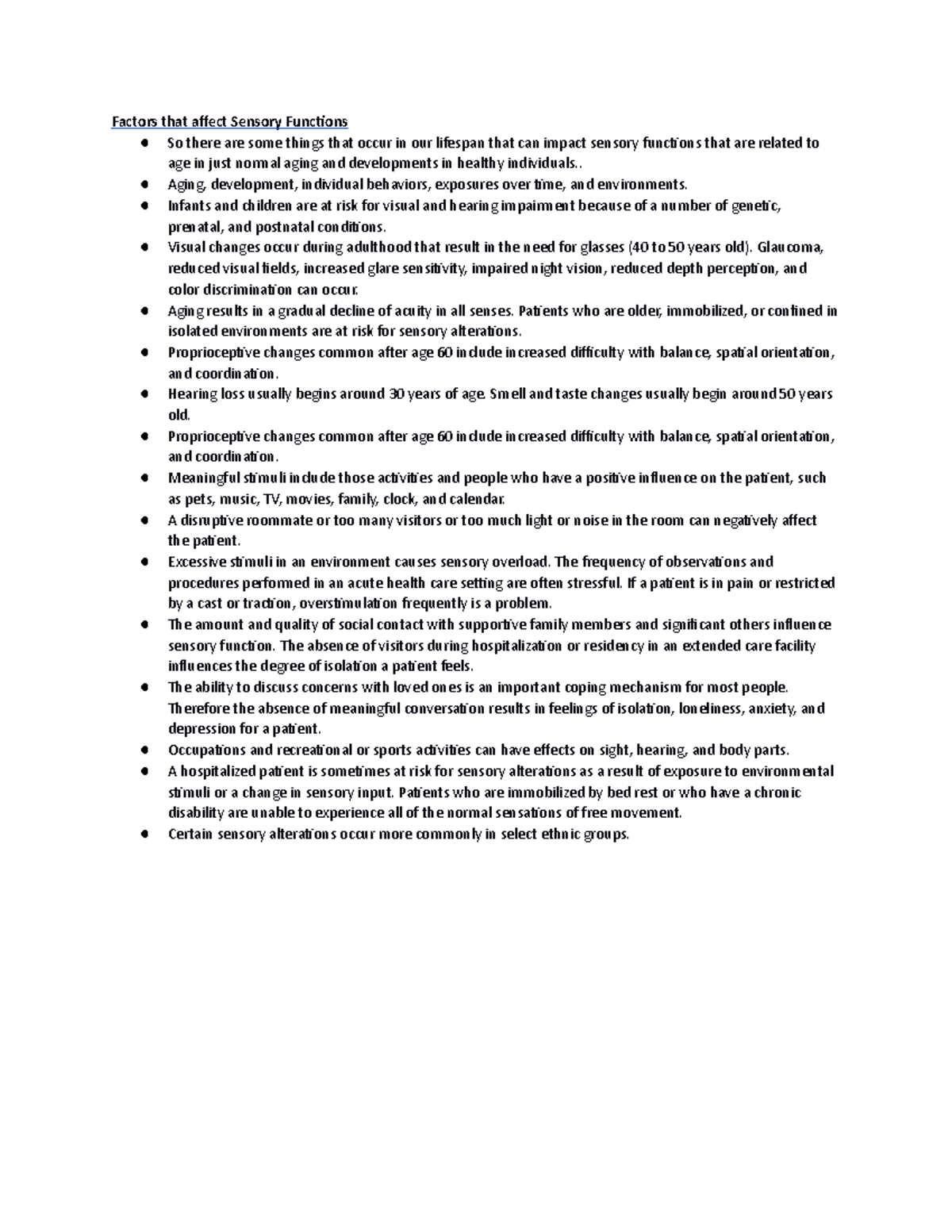 Factors that affect Sensory Functions - . Aging, development ...