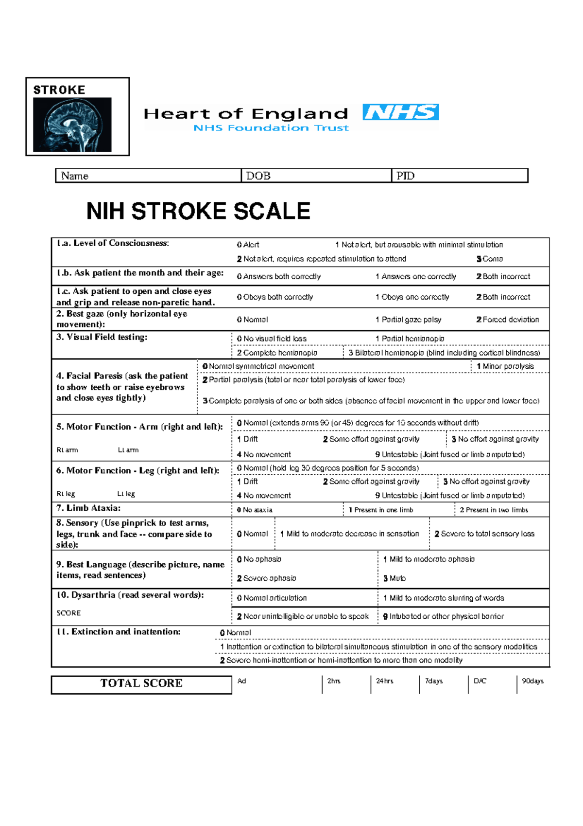 Microsoft Word - FOI JULY Website - NIH STROKE SCALE 1. Level of ...