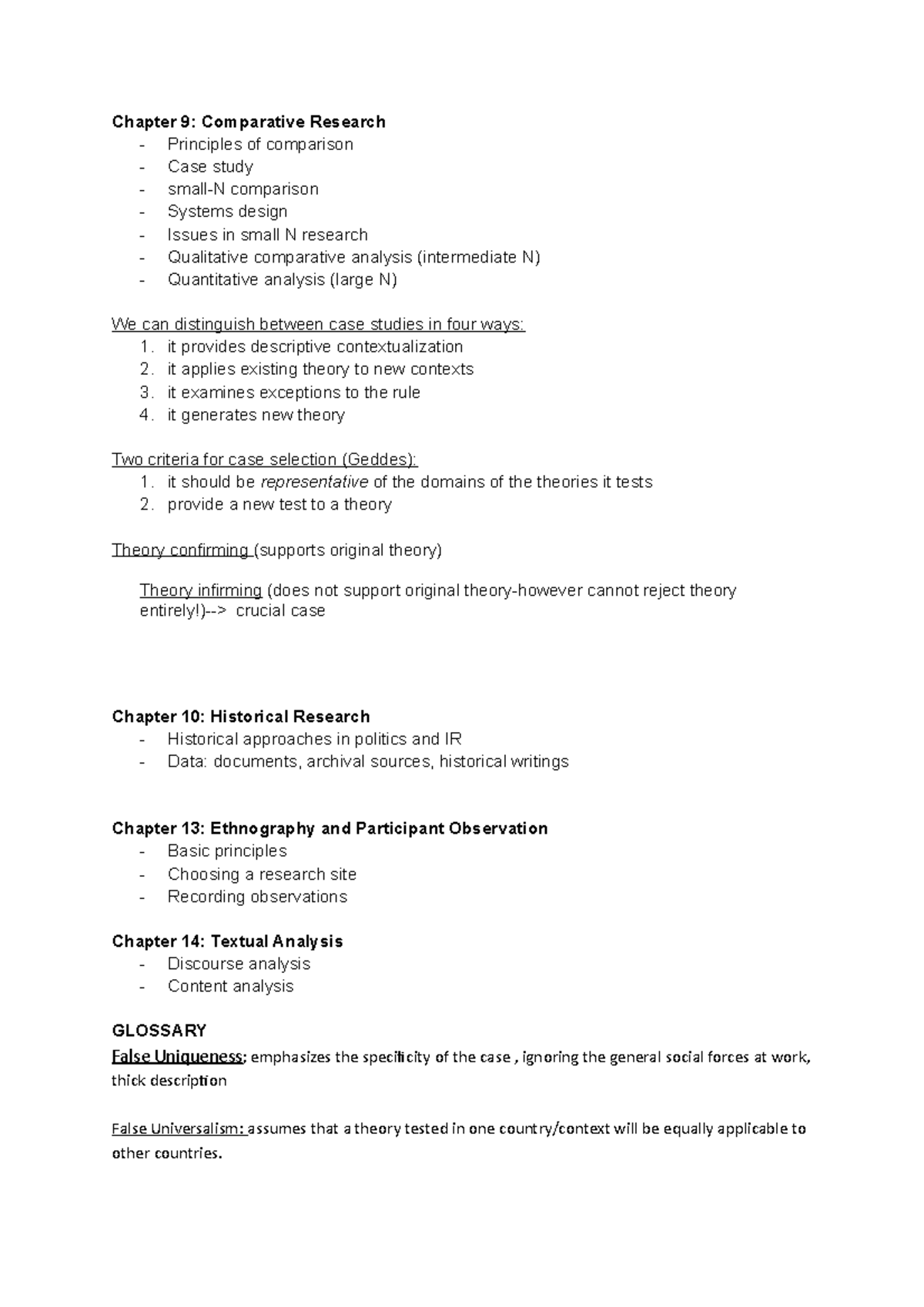 Summary Ch 9,10 , 13, 14 - Chapter 9: Comparative Research - Principles ...