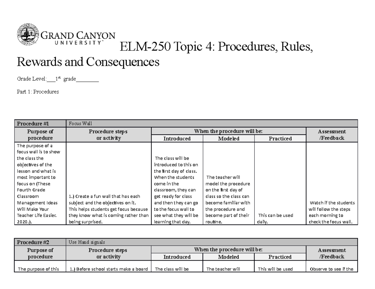 Procedures Topic 4 - ELM-250 Topic 4: Procedures, Rules, Rewards and ...