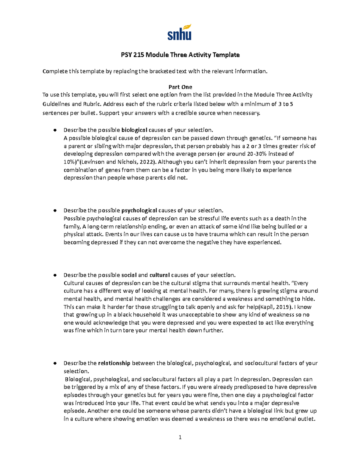 PSY 215 Module Three Activity - Part One To use this template, you will ...