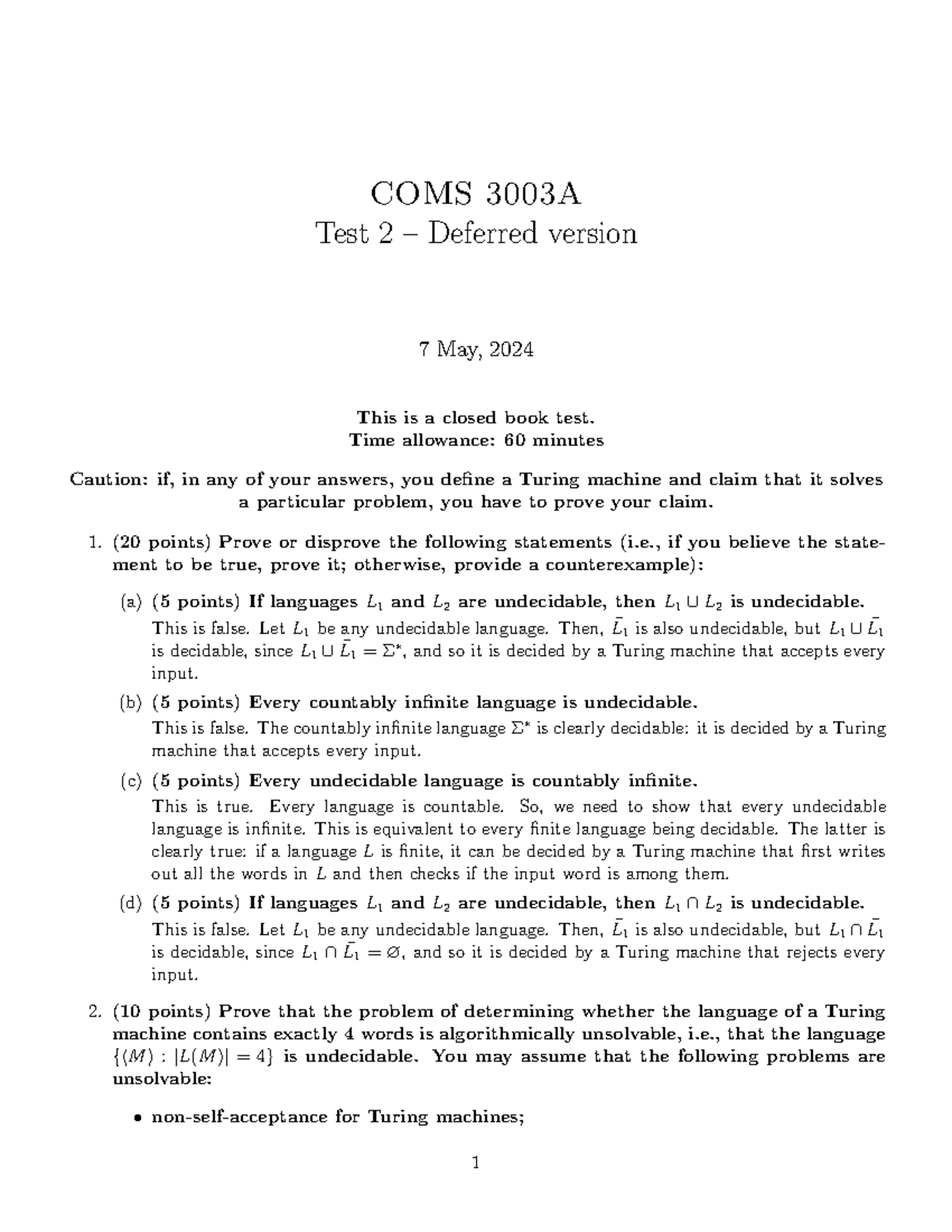 Test02 def sol 1 - test - COMS 3003A Test 2 – Deferred version 7 May ...
