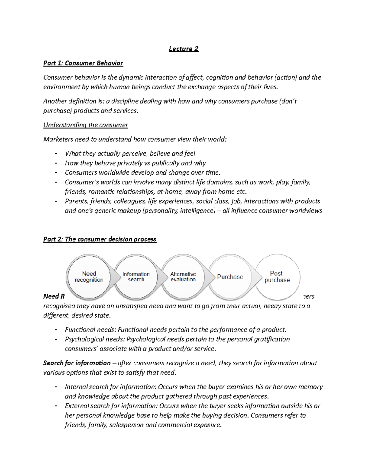 Summary notes for Lecture 2 - Lecture 2 Part 1: Consumer Behavior ...