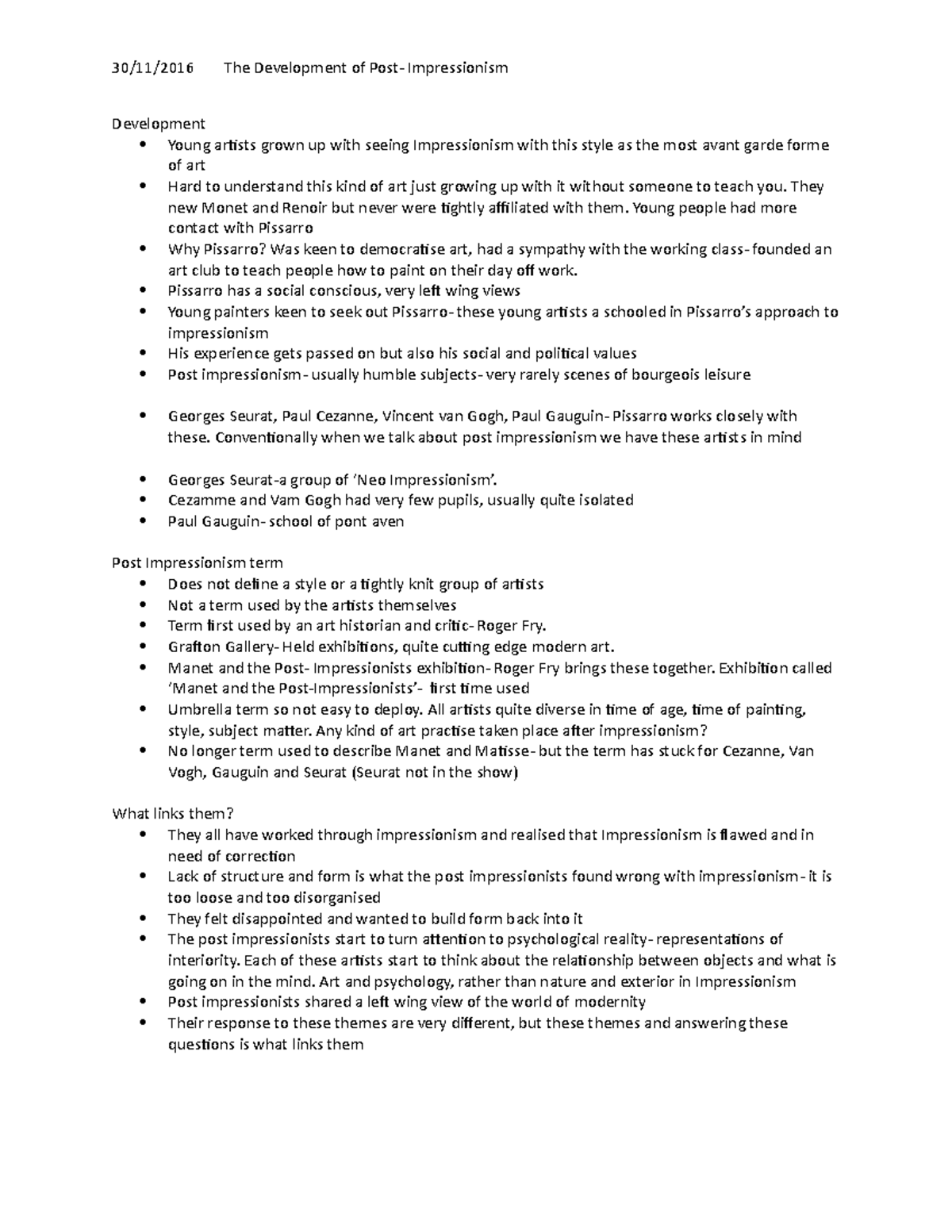 8. The Development of Post- Impressionism - 30/11/2016 The Development ...