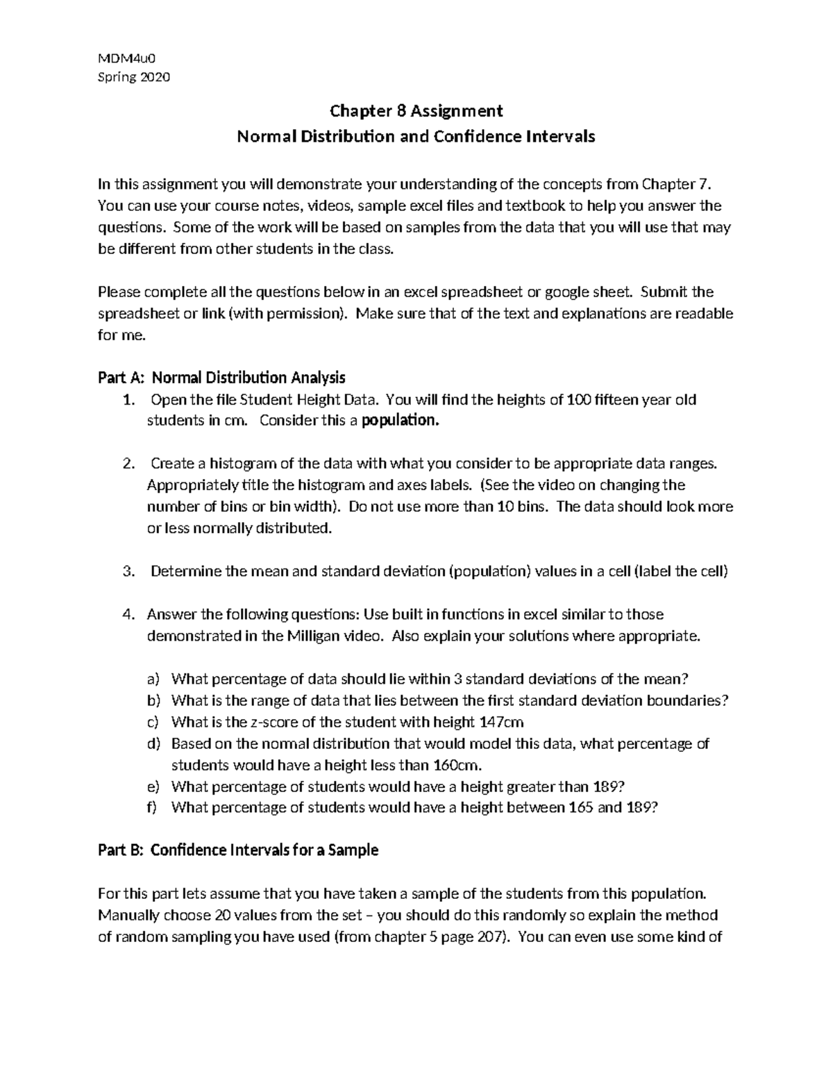 Chapter 7 Final Excel Assignment - MDM4u Spring 2020 Chapter 8 ...