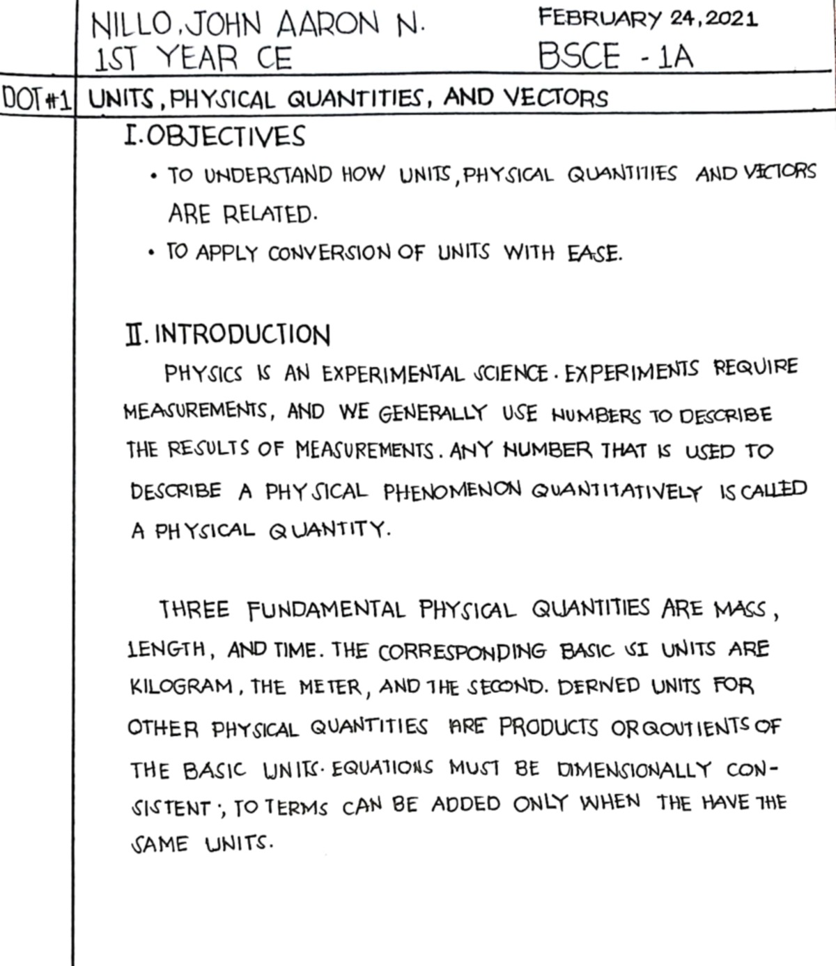PHYS111L DOT01 Nillo,John Aaron - Physics For Engineers - PangSU - Studocu