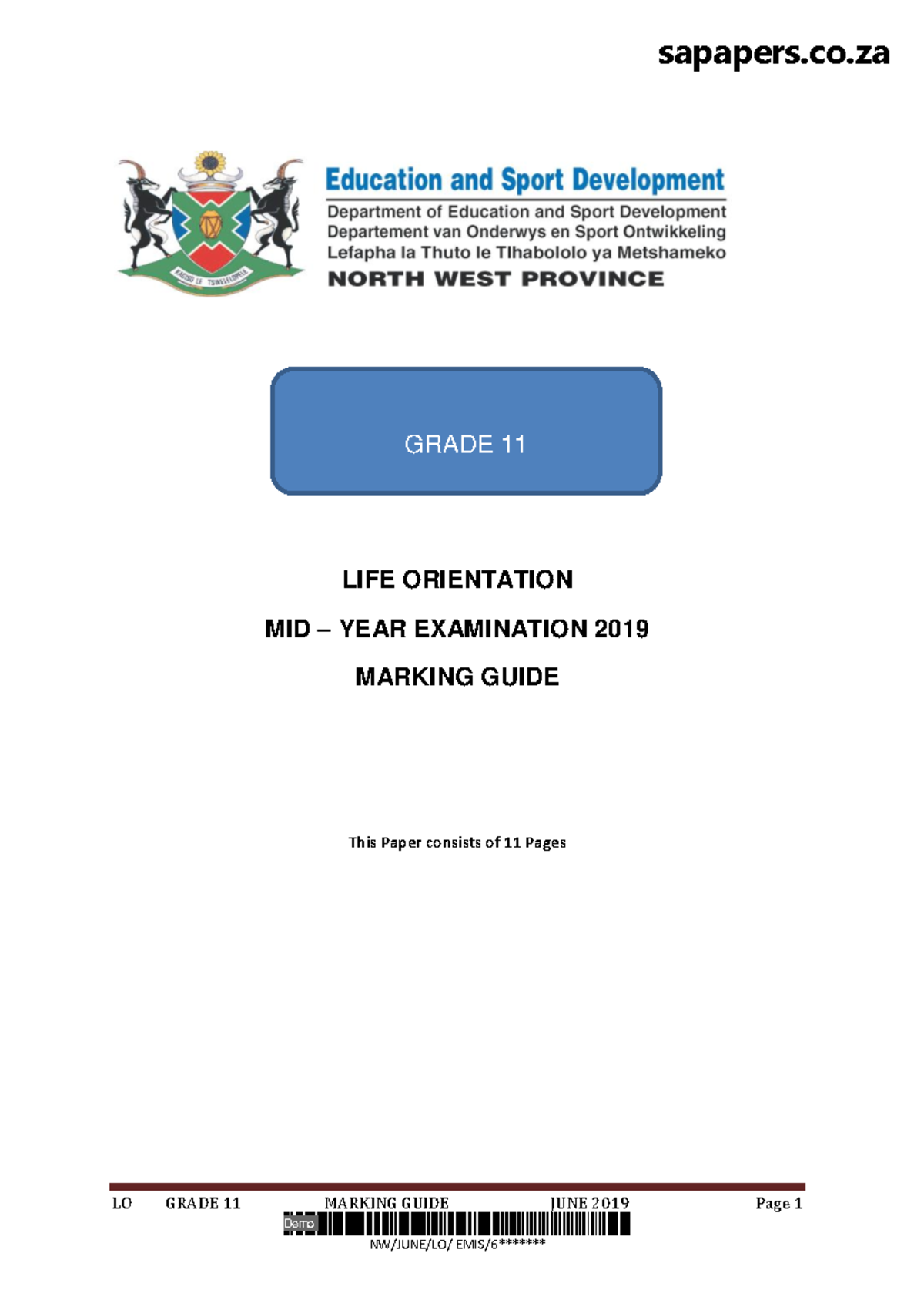 Life Orientation GR 11 MEMO - LO GRADE 11 MARKING GUIDE JUNE 2019 Page ...