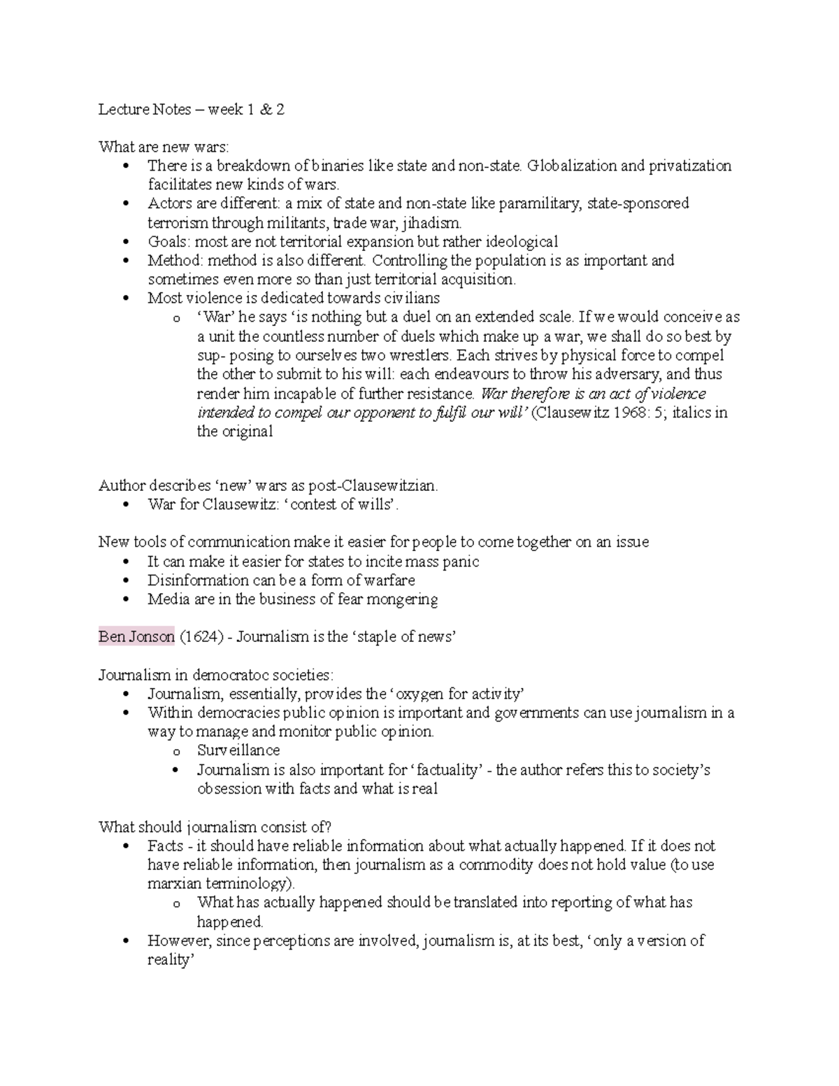 New Journalism - Lecture Notes - Lecture Notes – week 1 & 2 What are ...