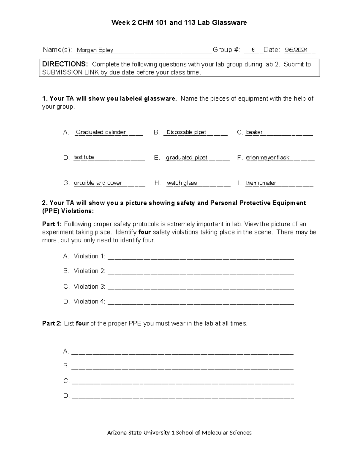 Lab #2 Worksheet 101 and 113 Spring 2024-1-1 - Tagged - Week 2 CHM 101 ...