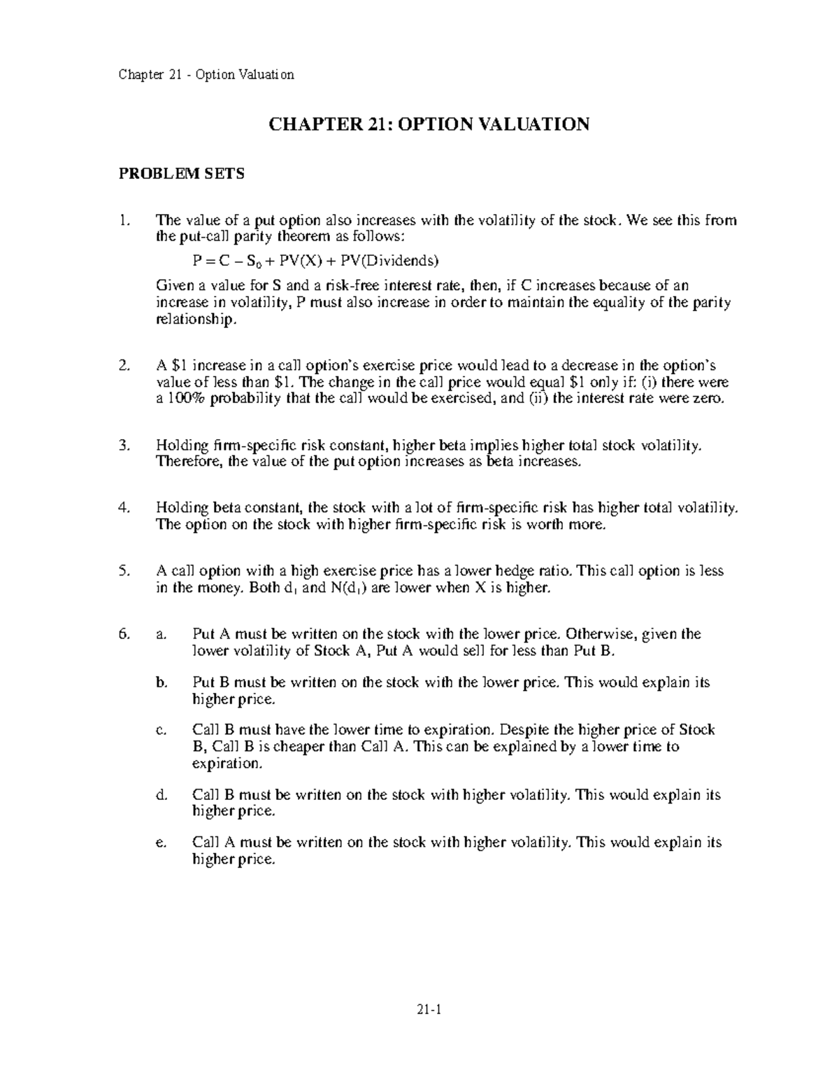 Solutions Chapter 021 - Option Valuation - CHAPTER 21: OPTION VALUATION ...