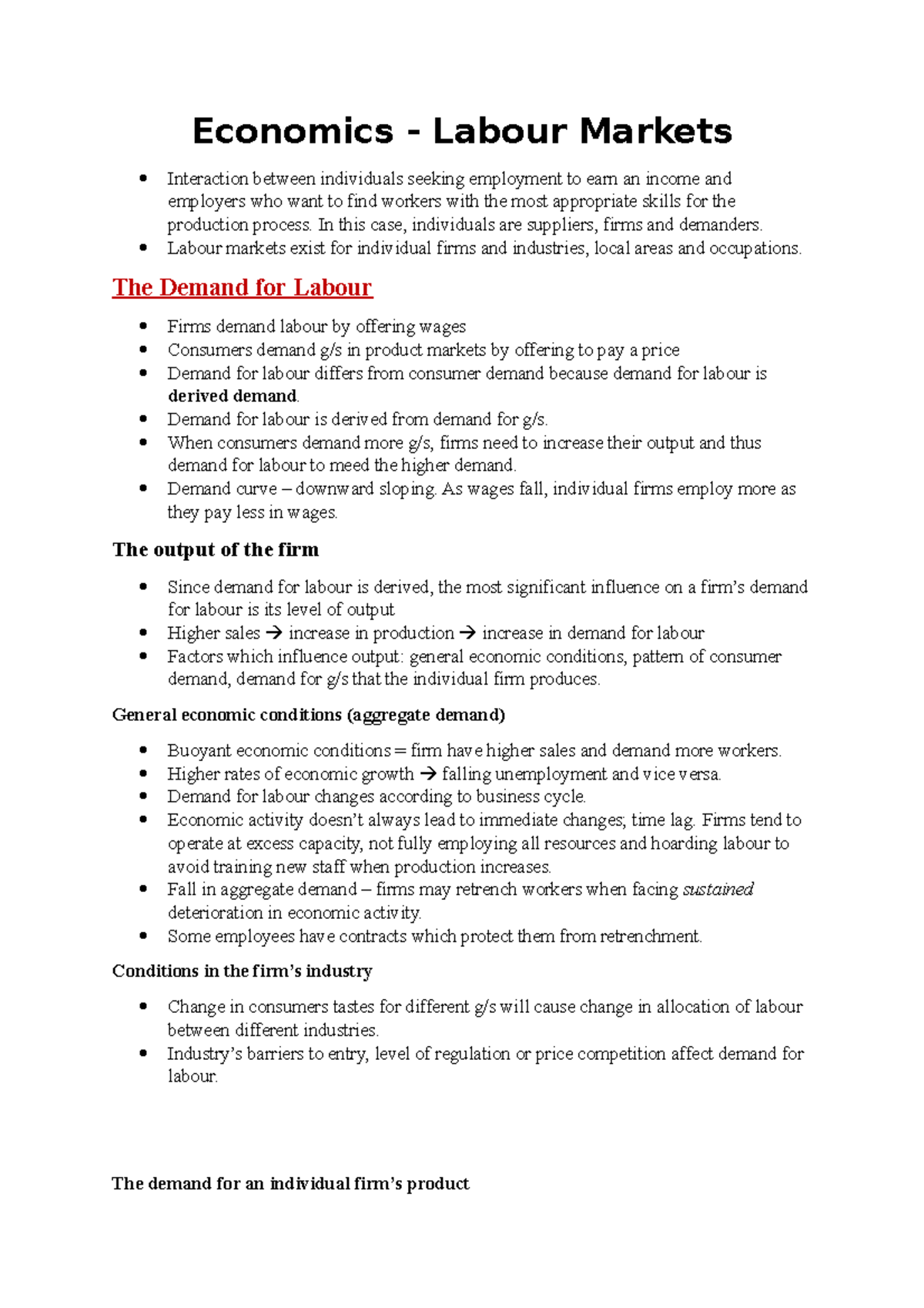COMM1110 Week 2 Part 3 - Economics - Labour Markets Interaction between ...