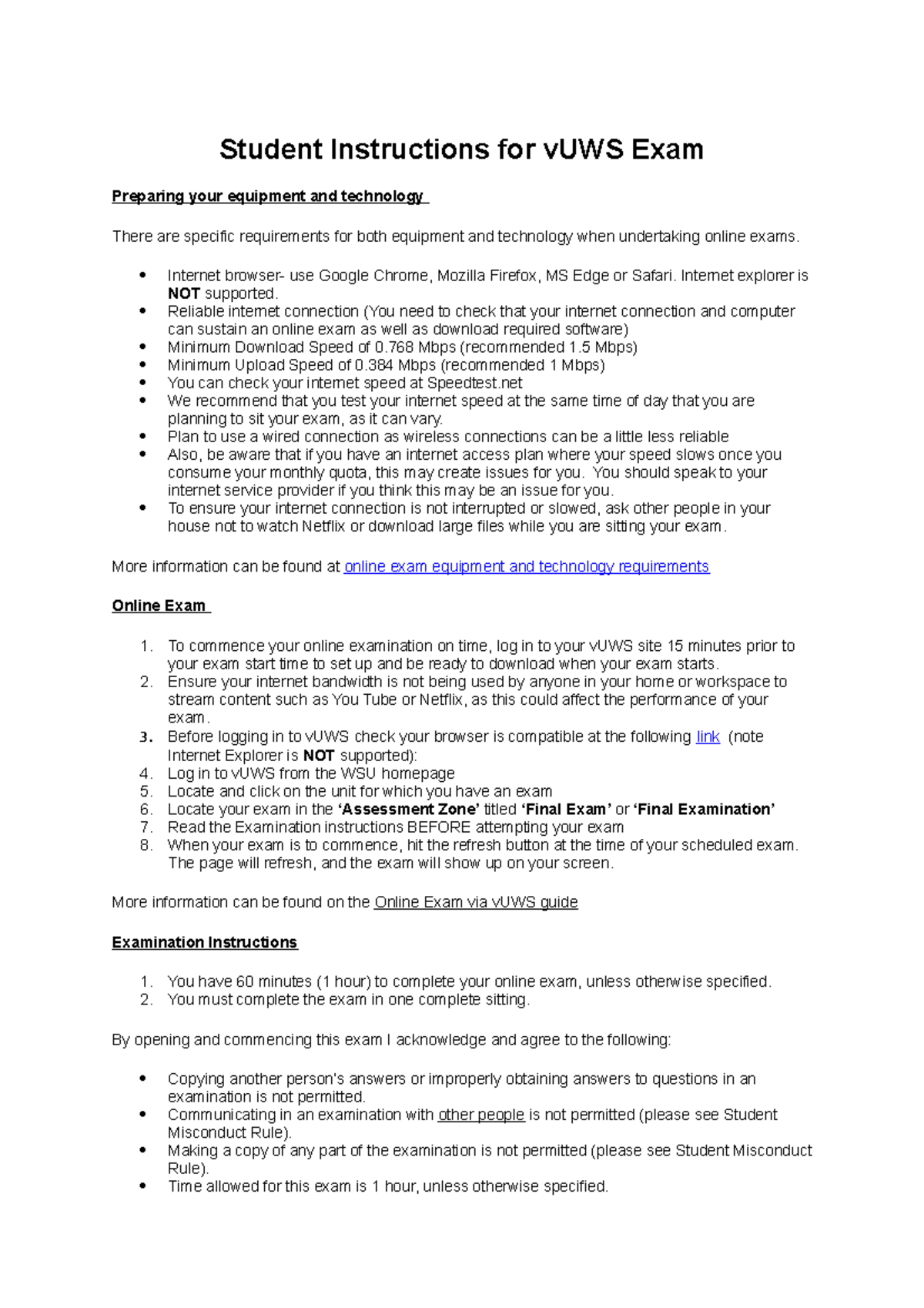 Exam Instructions Online Exams v UWS - Student Instructions for vUWS ...