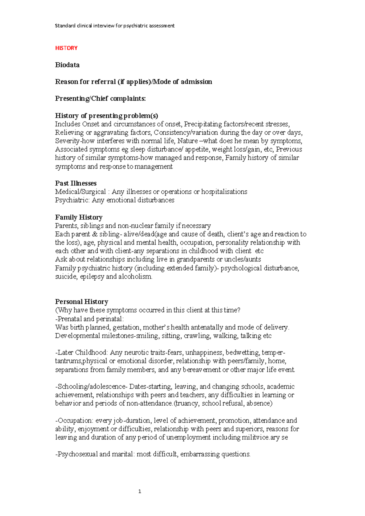 Clinical Interview - Medicine - Standard clinical interview for ...