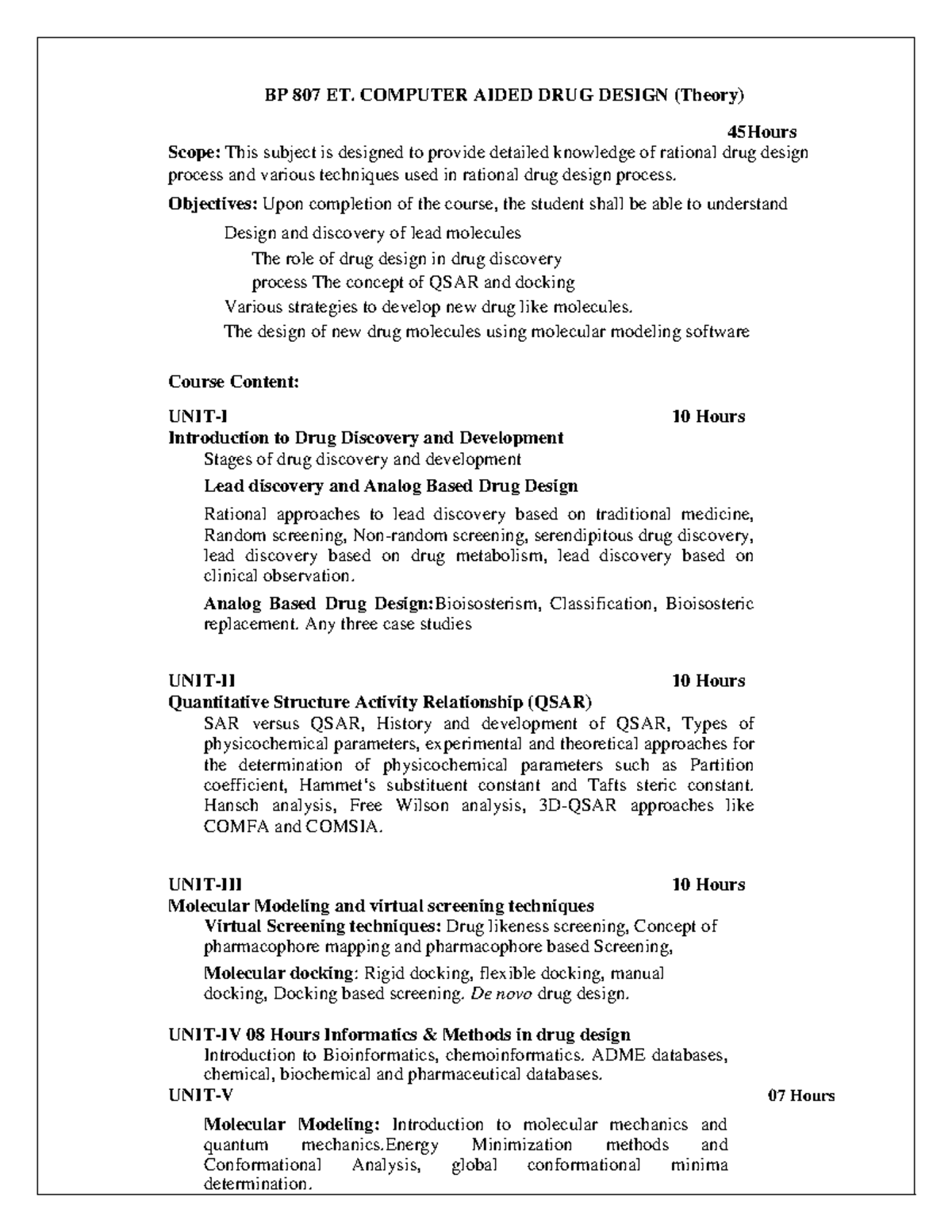 Computer Aided DRUG Design - BP 807 ET. COMPUTER AIDED DRUG DESIGN ...