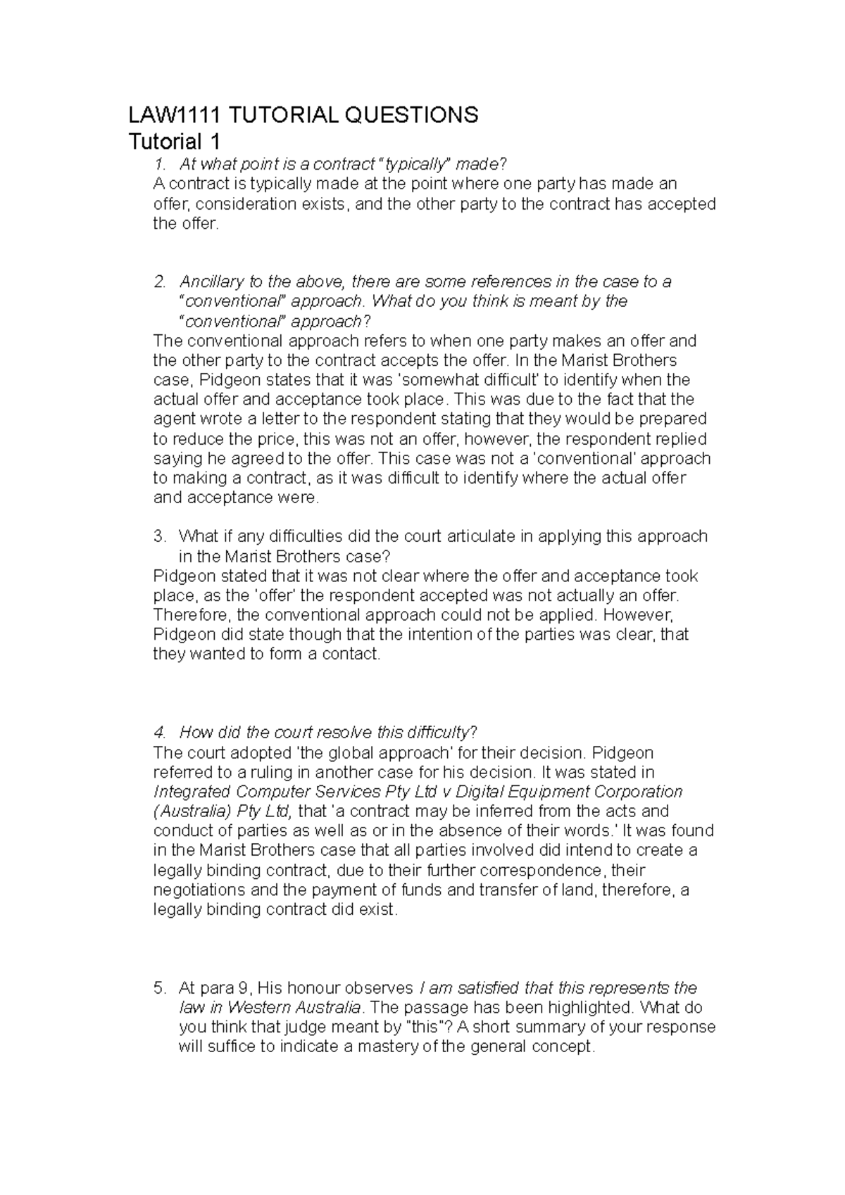 LAW1111 Tutorial Questions and Answers - Weeks 1 to 12 - LAW1111 ...