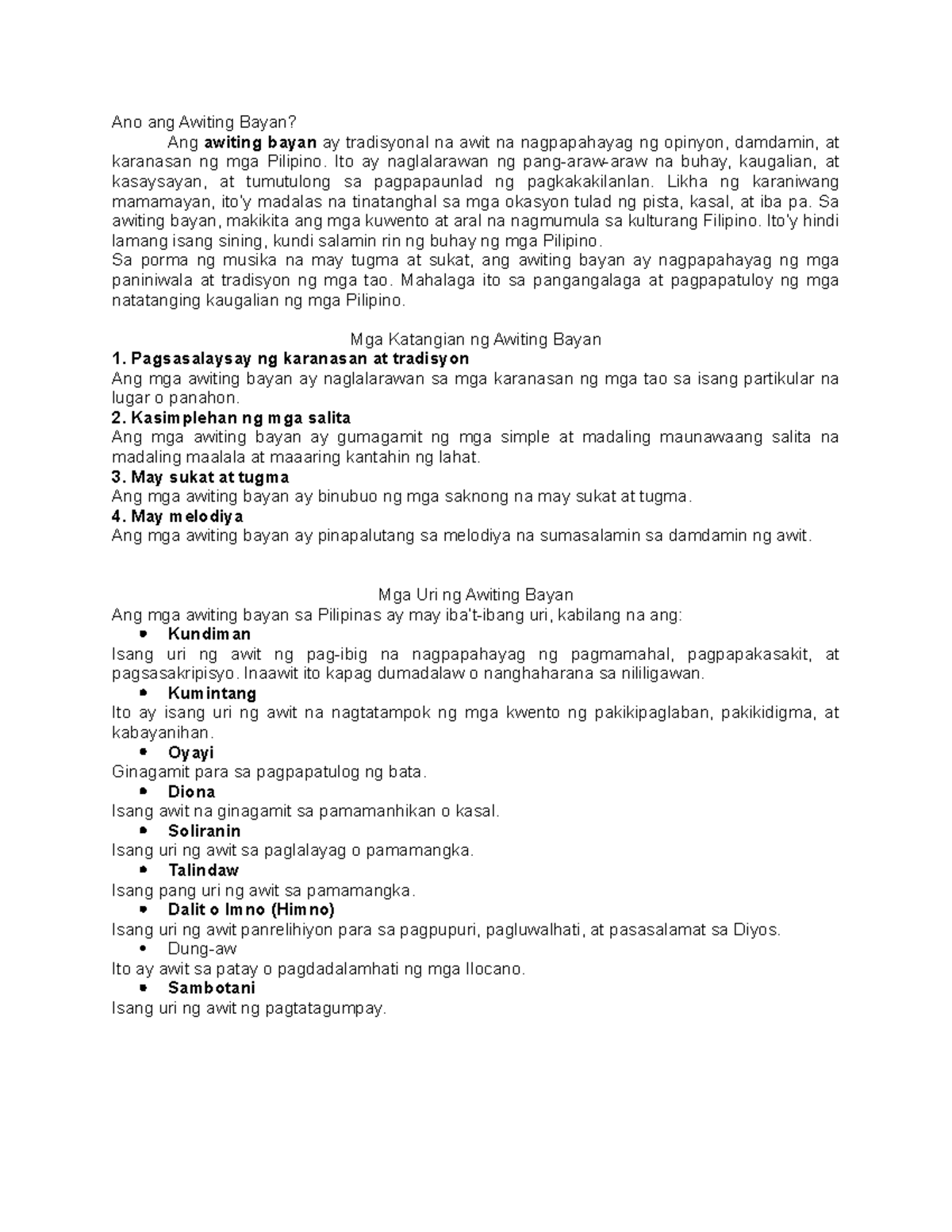 Ano ang Awiting Bayan - Lecture - Ano ang Awiting Bayan? Ang awiting ...