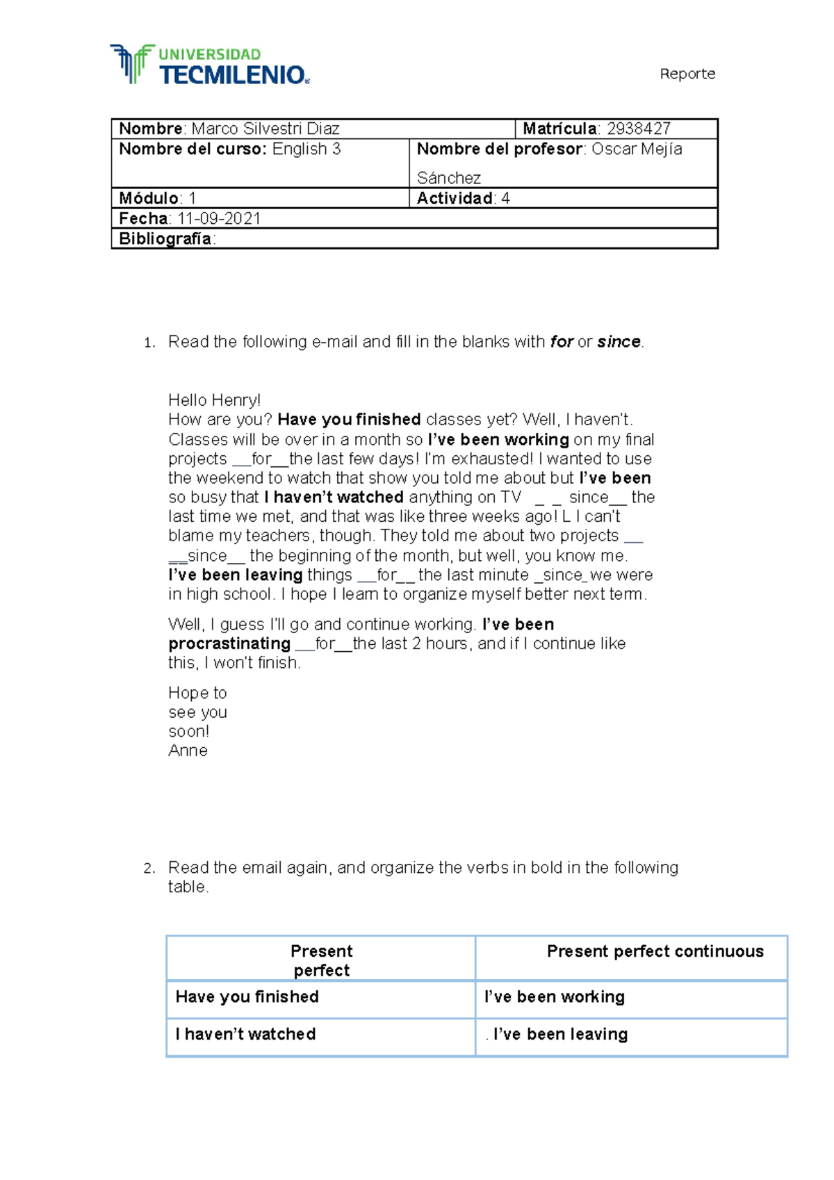 English 3 actividad 4 universidad Tecmilenio canvas - Nombre : Marco ...