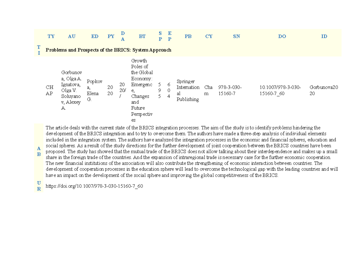 10 - Note - TY AU ED PY D A BT S P E P PB CY SN DO ID T I Problems and ...