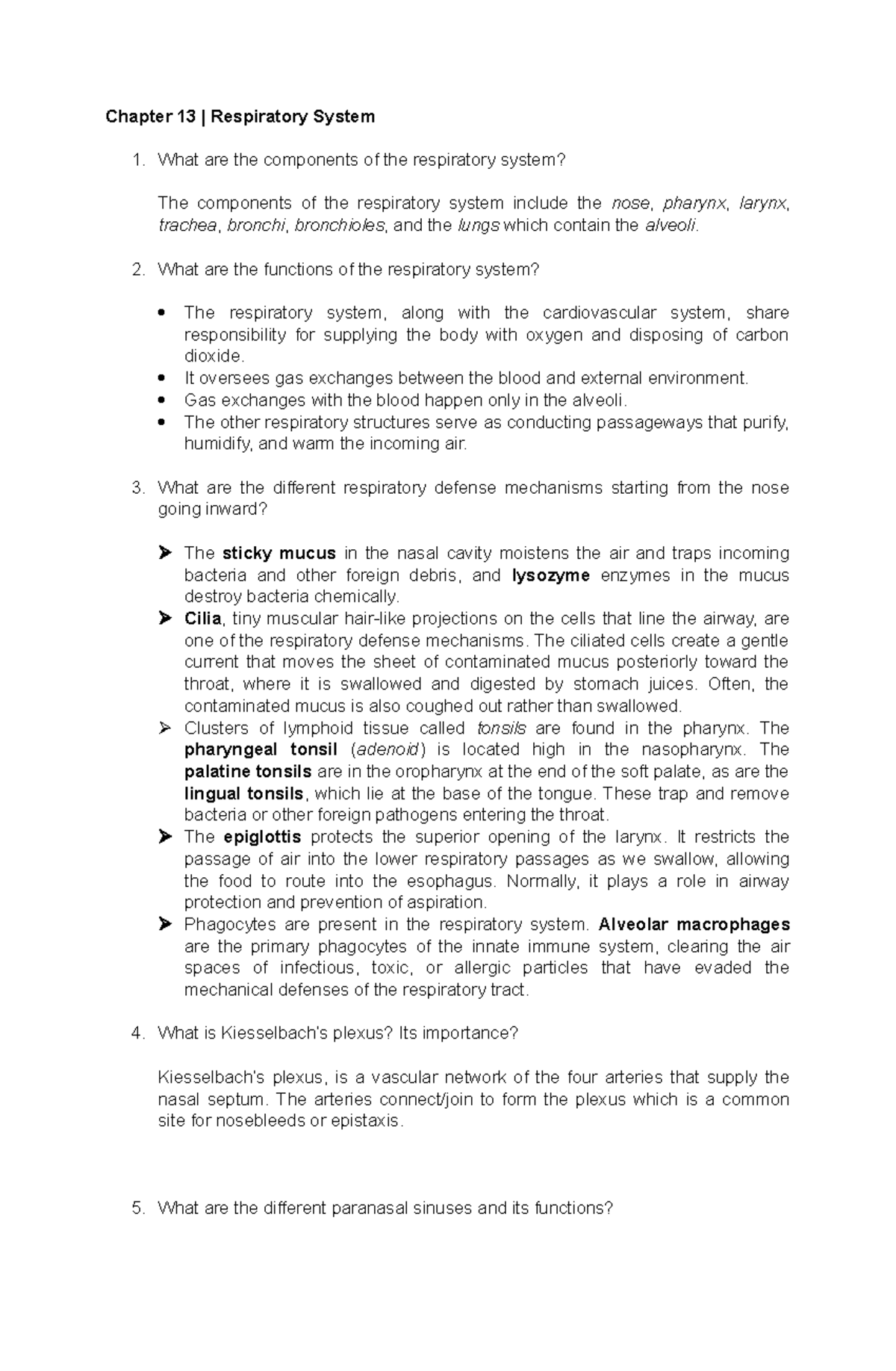 Respiratory system old assignment - Chapter 13 | Respiratory System ...