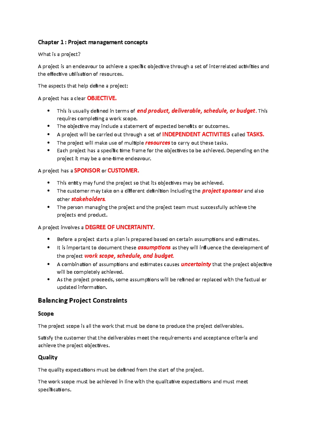 Chapter 1 - Chapter 1 : Project management concepts What is a project ...