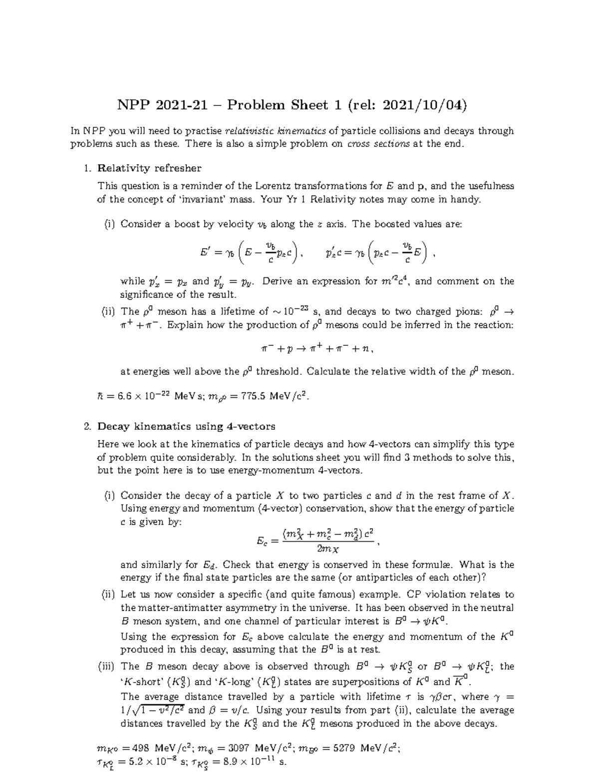 Problems 01-Nuclear and Particle Physics - NPP 2021-21 – Problem Sheet ...