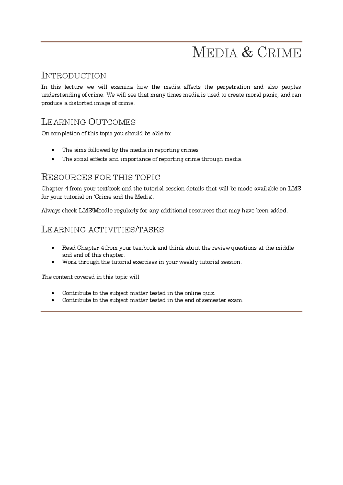 Lecture 3 - Media and Crime - MEDIA & CRIME INTRODUCTION In this ...