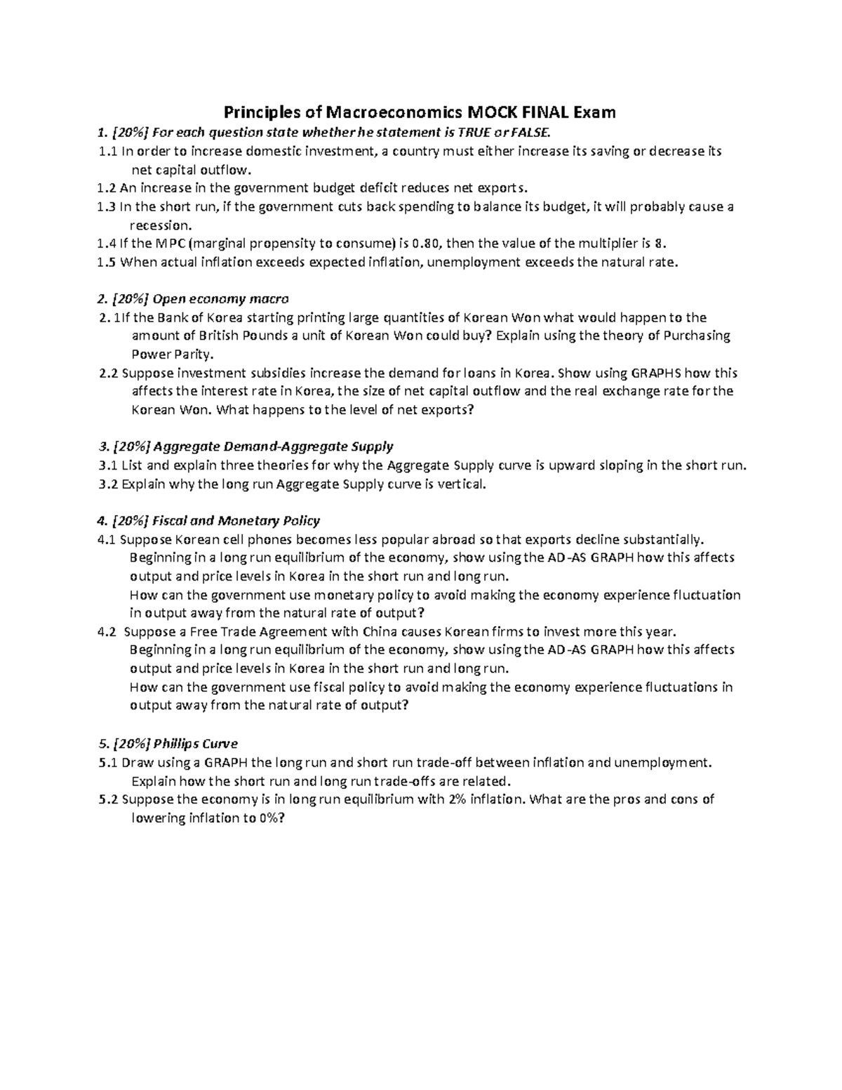Principles of Macroeconomics MOCK Final - Principles of Macroeconomics ...