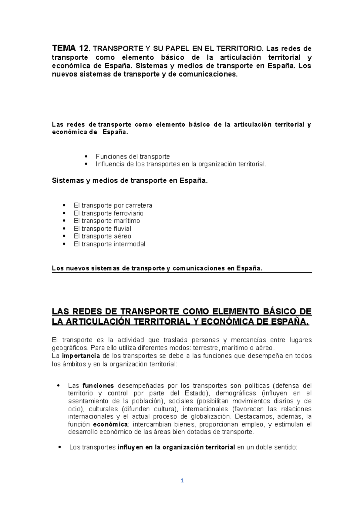 Los transportes - TEMA 12. TRANSPORTE Y SU PAPEL EN EL TERRITORIO. Las ...
