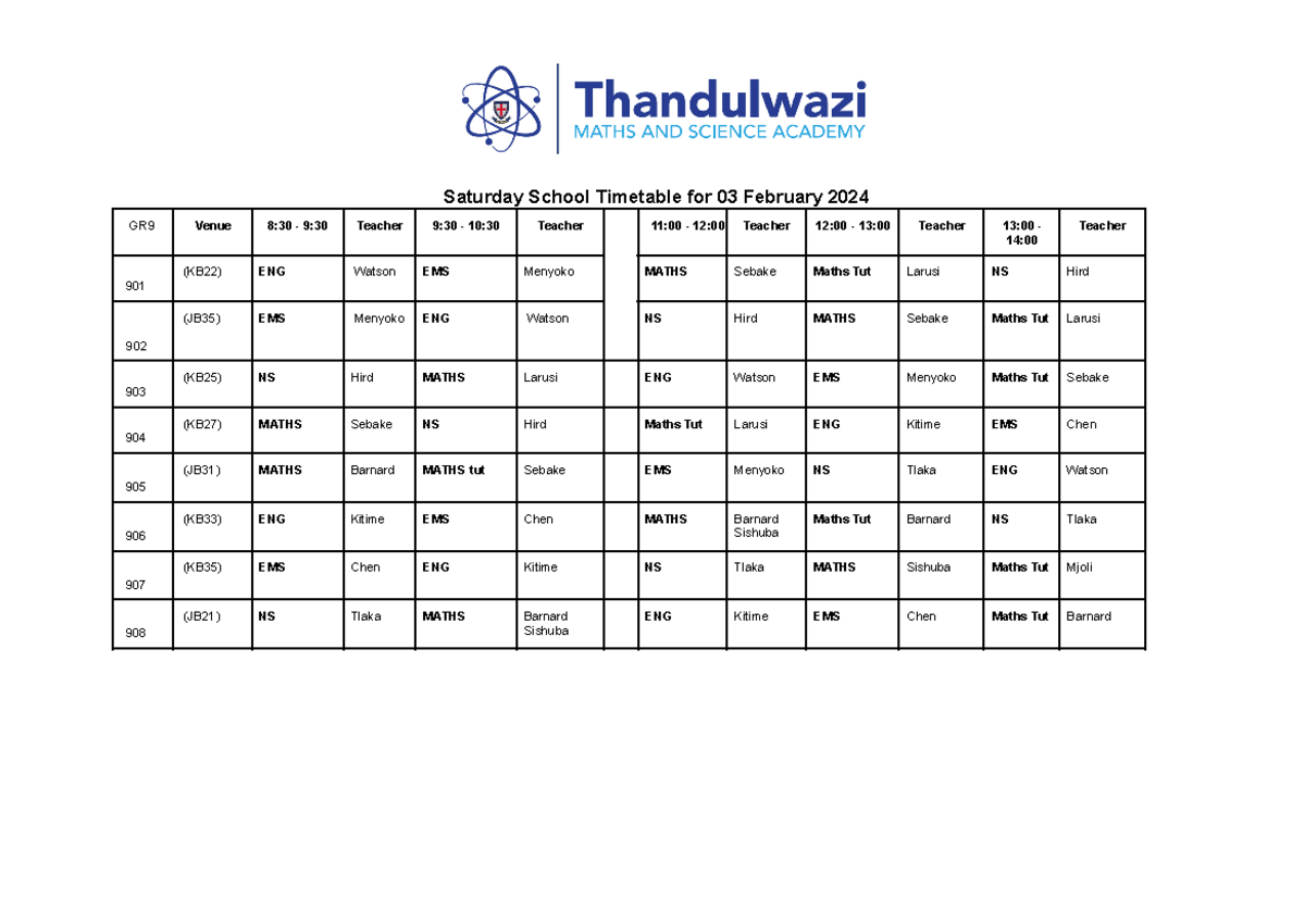 Thisistheinequalityofyour - Saturday School Timetable for 03 February 2024 GR9 Venue 8:30 - 9:30 ...