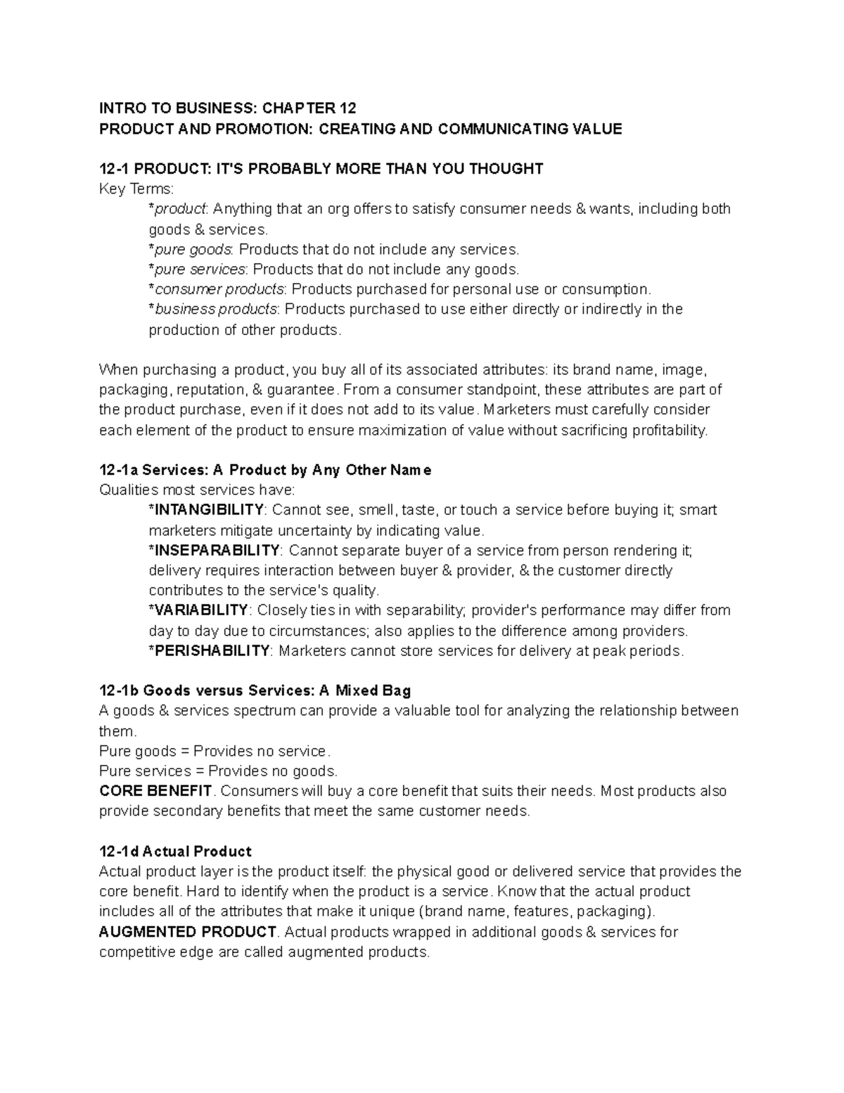 Intro TO Business Chapter 12 - INTRO TO BUSINESS: CHAPTER 12 PRODUCT ...